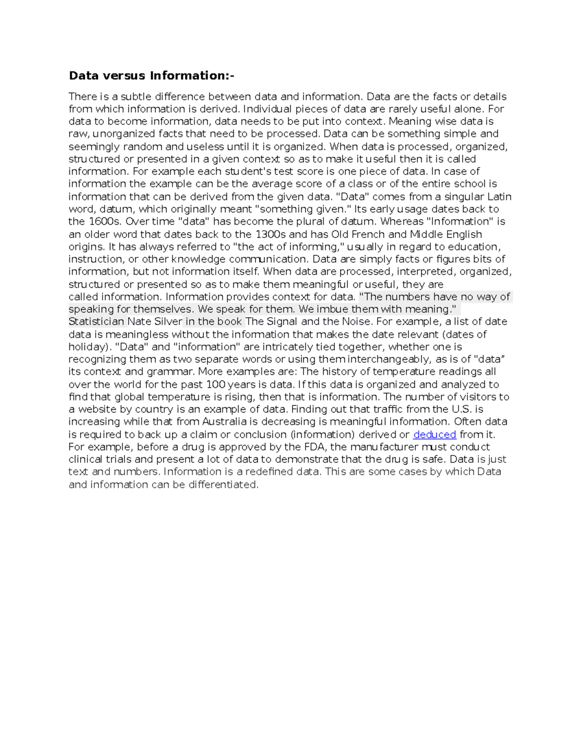 Data versus Information and types of information systems - Data versus ...