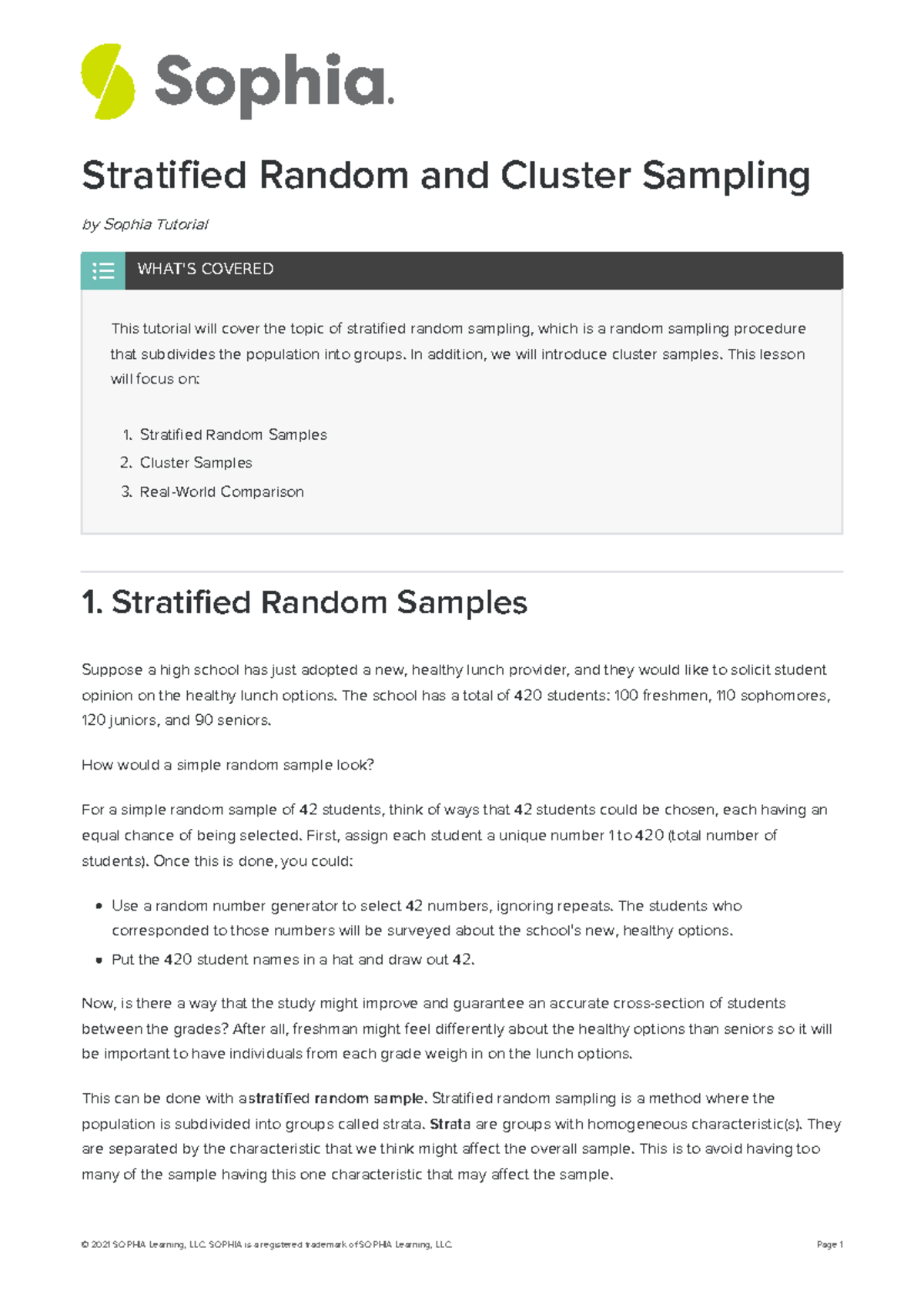 Stratified random and cluster sampling 7 - Stratified Random and ...