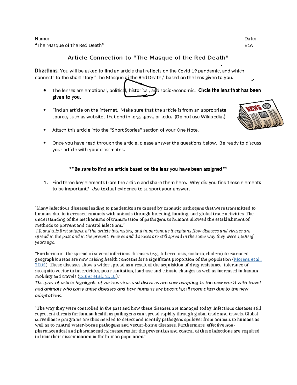 Mask of the red death hw - Name: Date: “The Masque of the Red Death ...