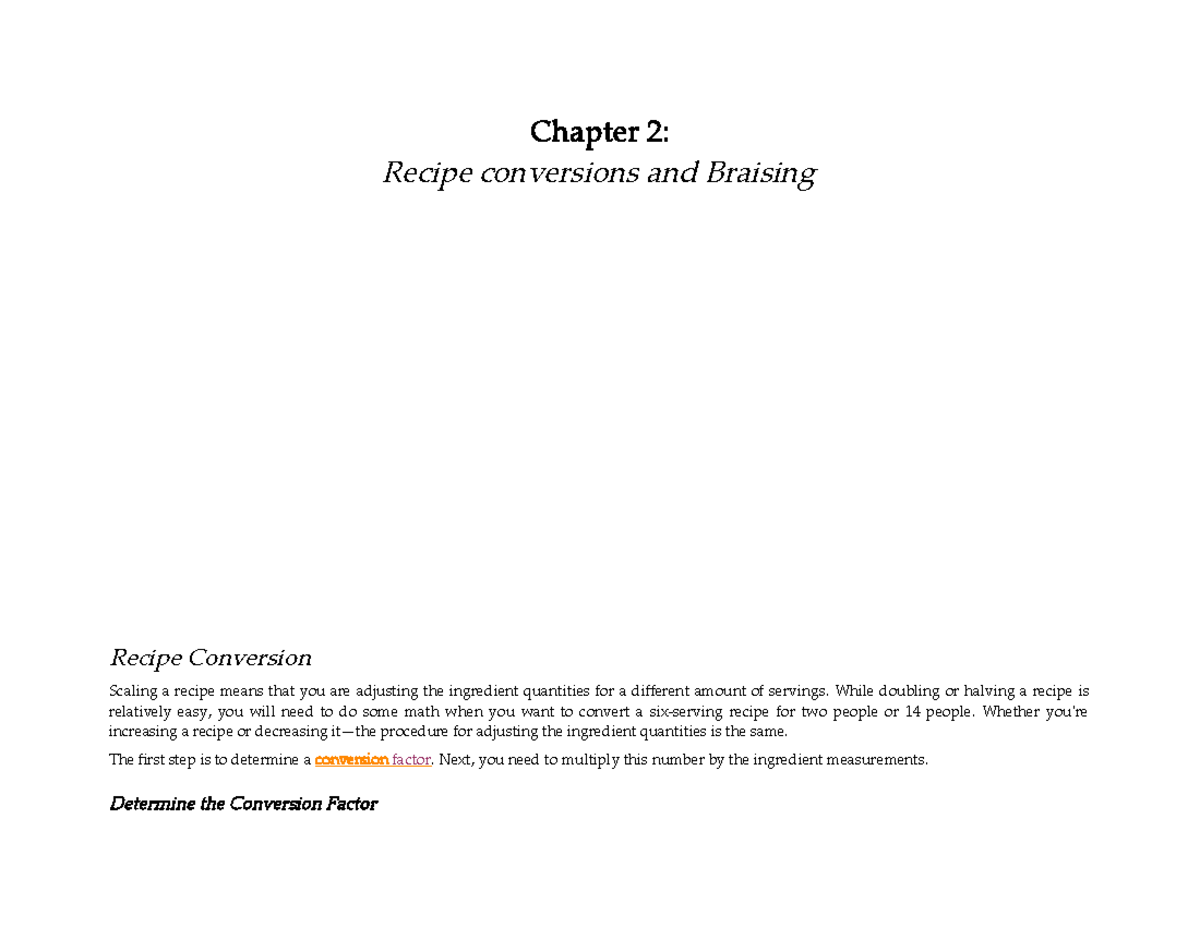 CULA 111 Chapter 2 - Chapter 2: Recipe conversions and Braising Recipe ...