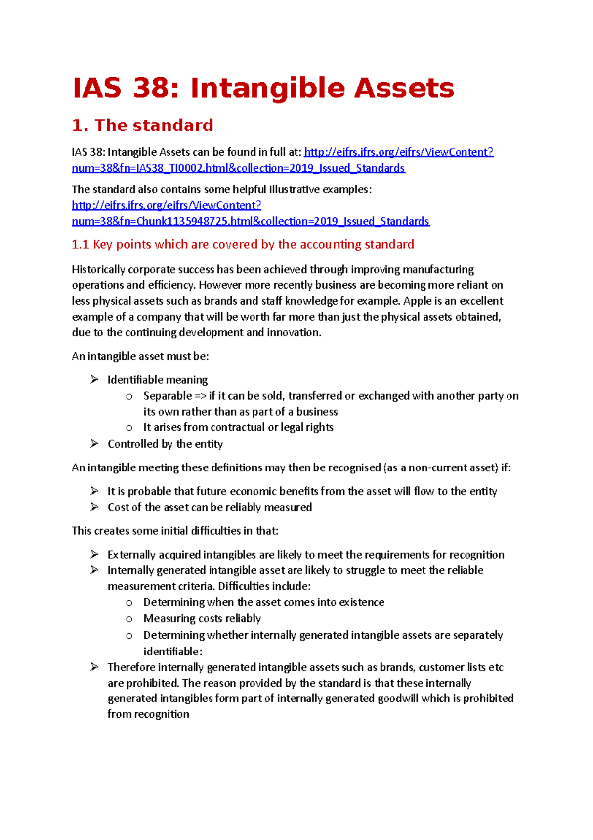 IAS 38 Summary Document IAS 38 Intangible Assets 1 The Standard