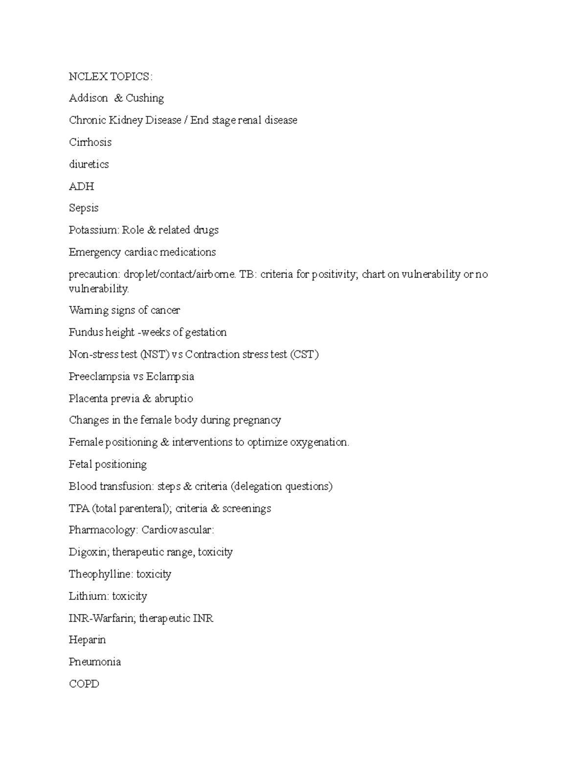 Nclex Topics - NCLEX TOPICS: Addison & Cushing Chronic Kidney Disease ...