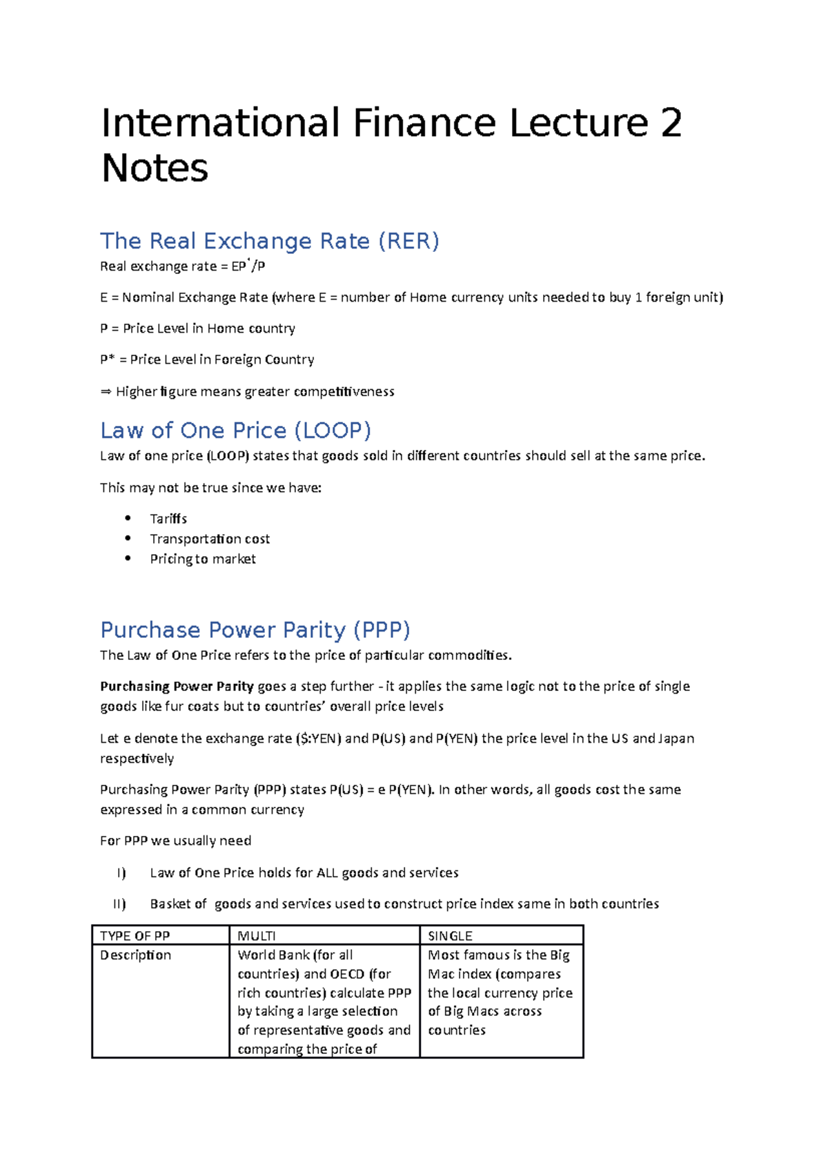 International Finance Lecture 2 Notes - This may not be true since we ...