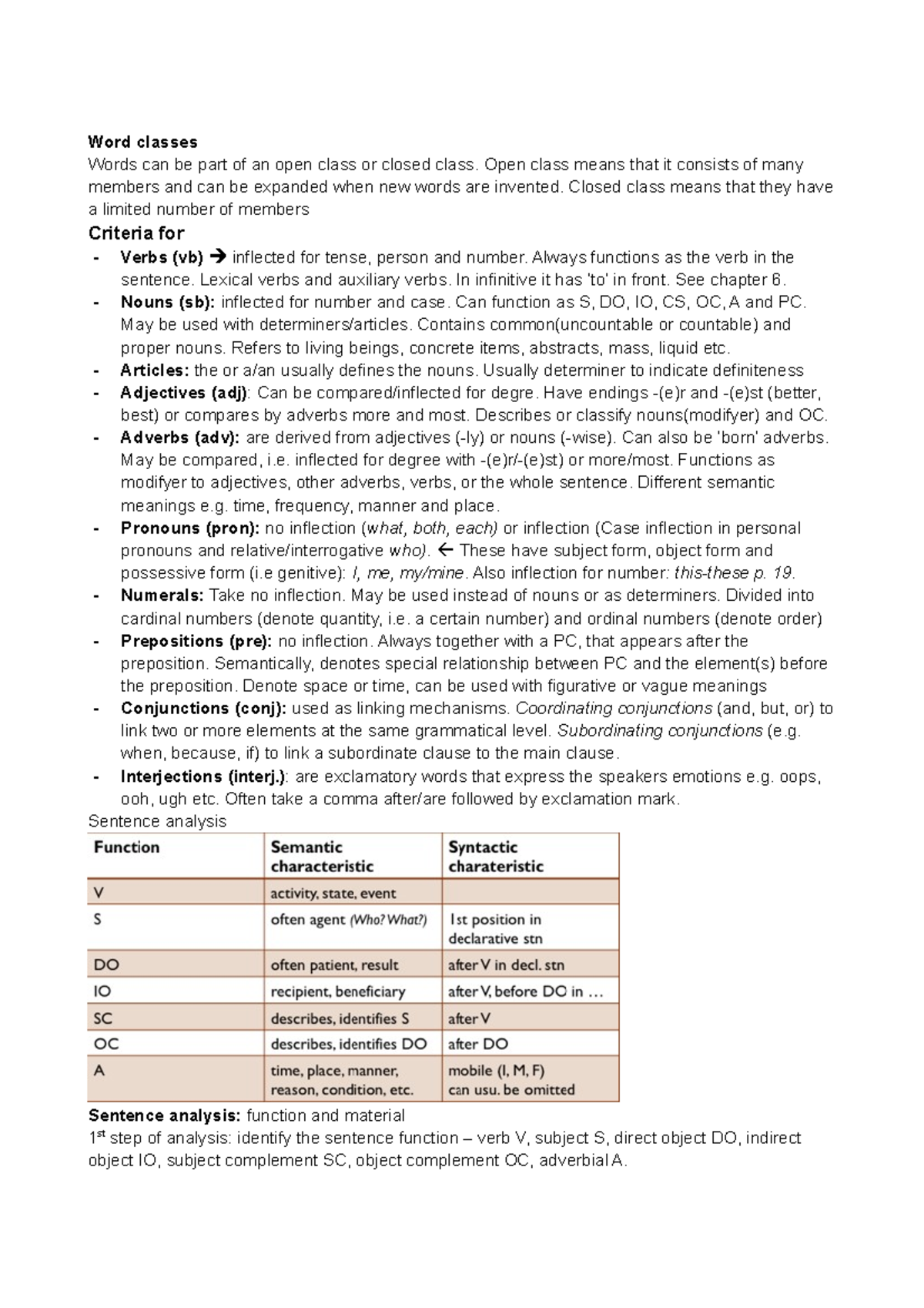 Structure Of English Regler - Word classes Words can be part of an open ...