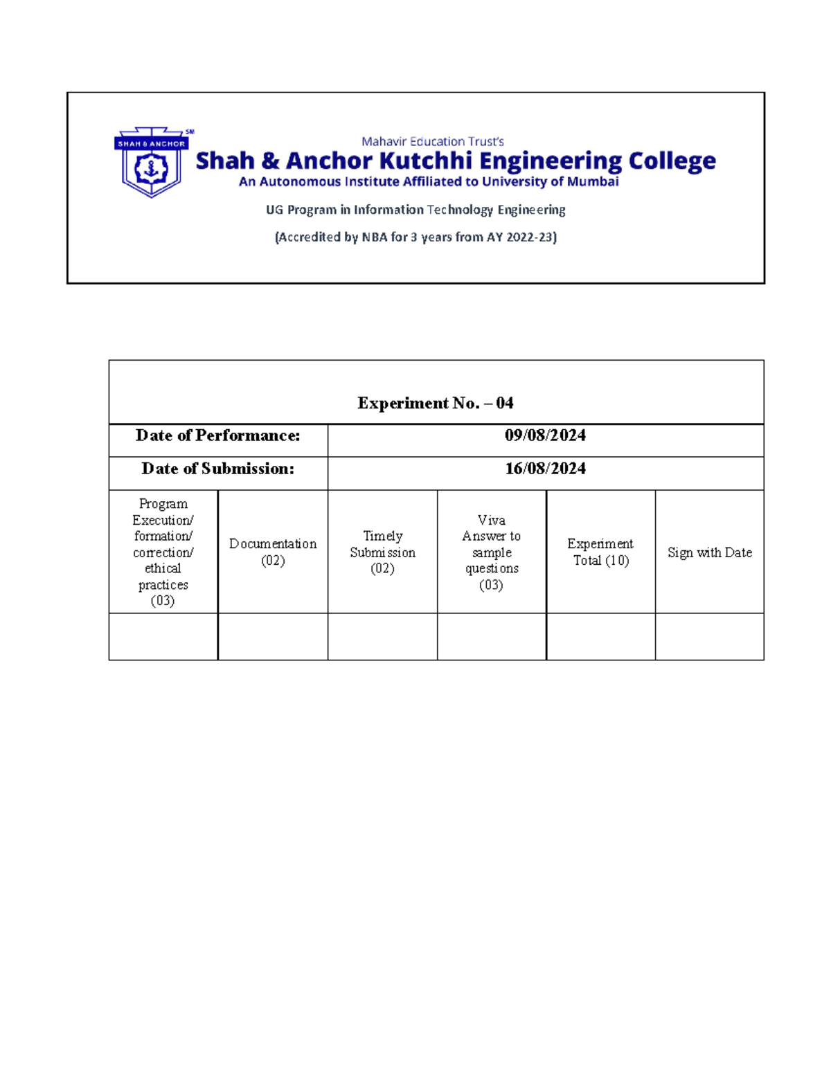 Btech 6-48-IOE EXP 4 - lecture notes - UG Program in Information ...