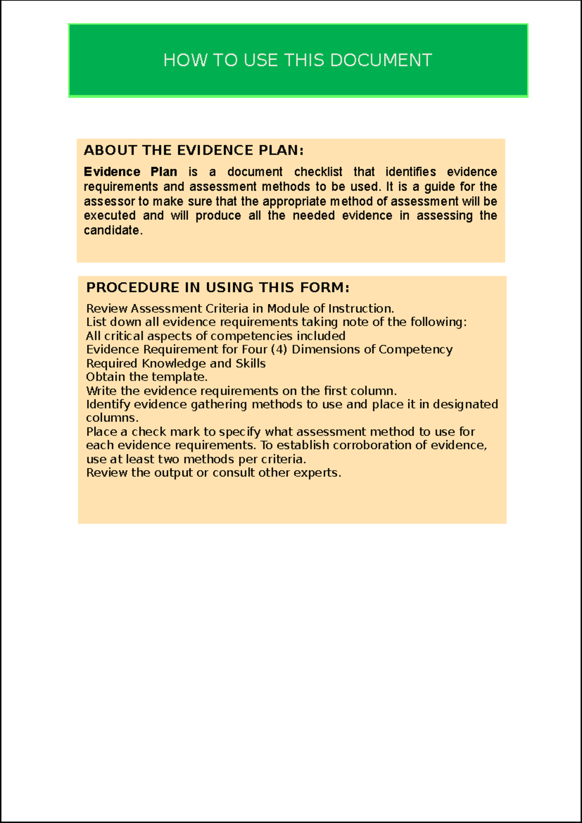 T10 Evidence Plan - INFORMATION SHEET (module no., learner outcome no ...