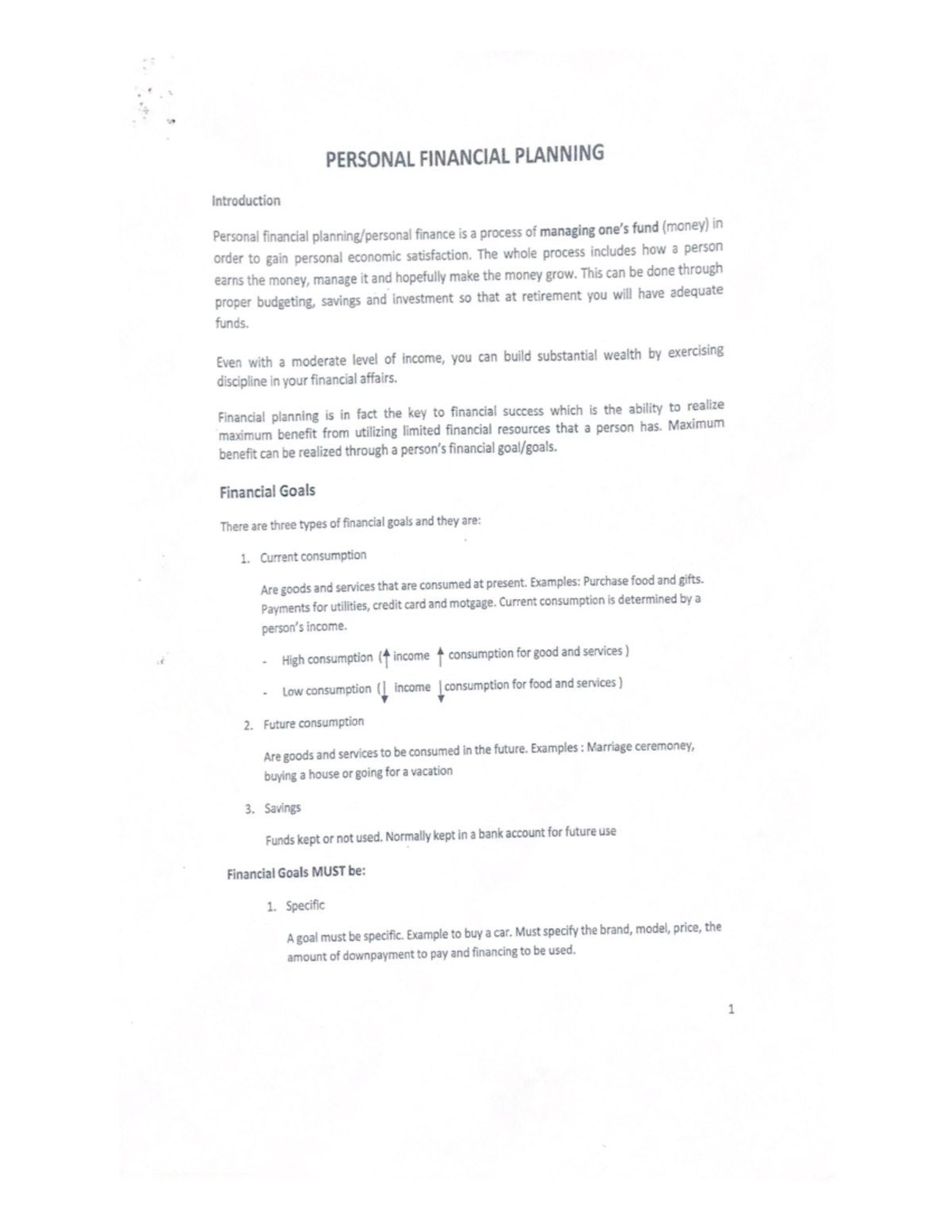 financial introduction - Personal Financial Planning - Studocu