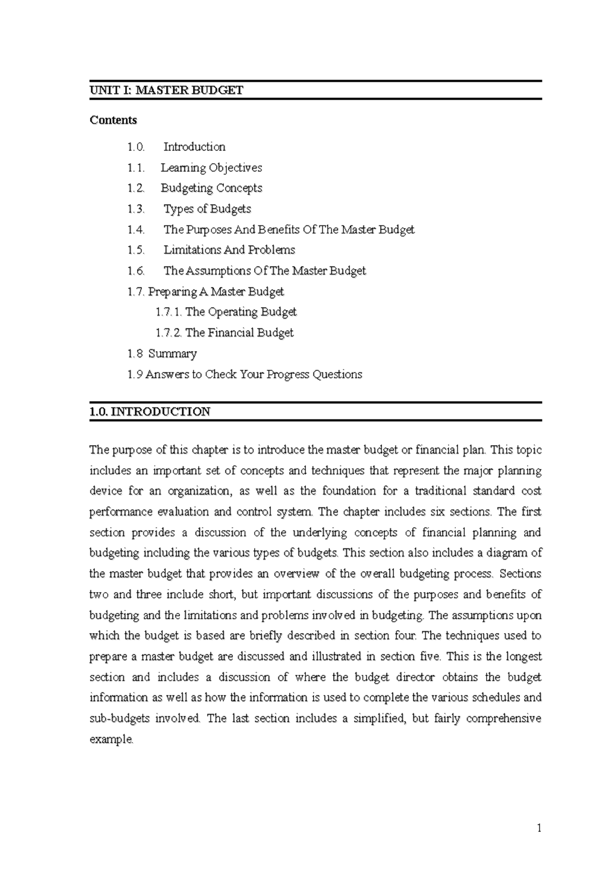 Cost And Management Accounting 2 Chapter 1 UNIT I MASTER BUDGETUNIT