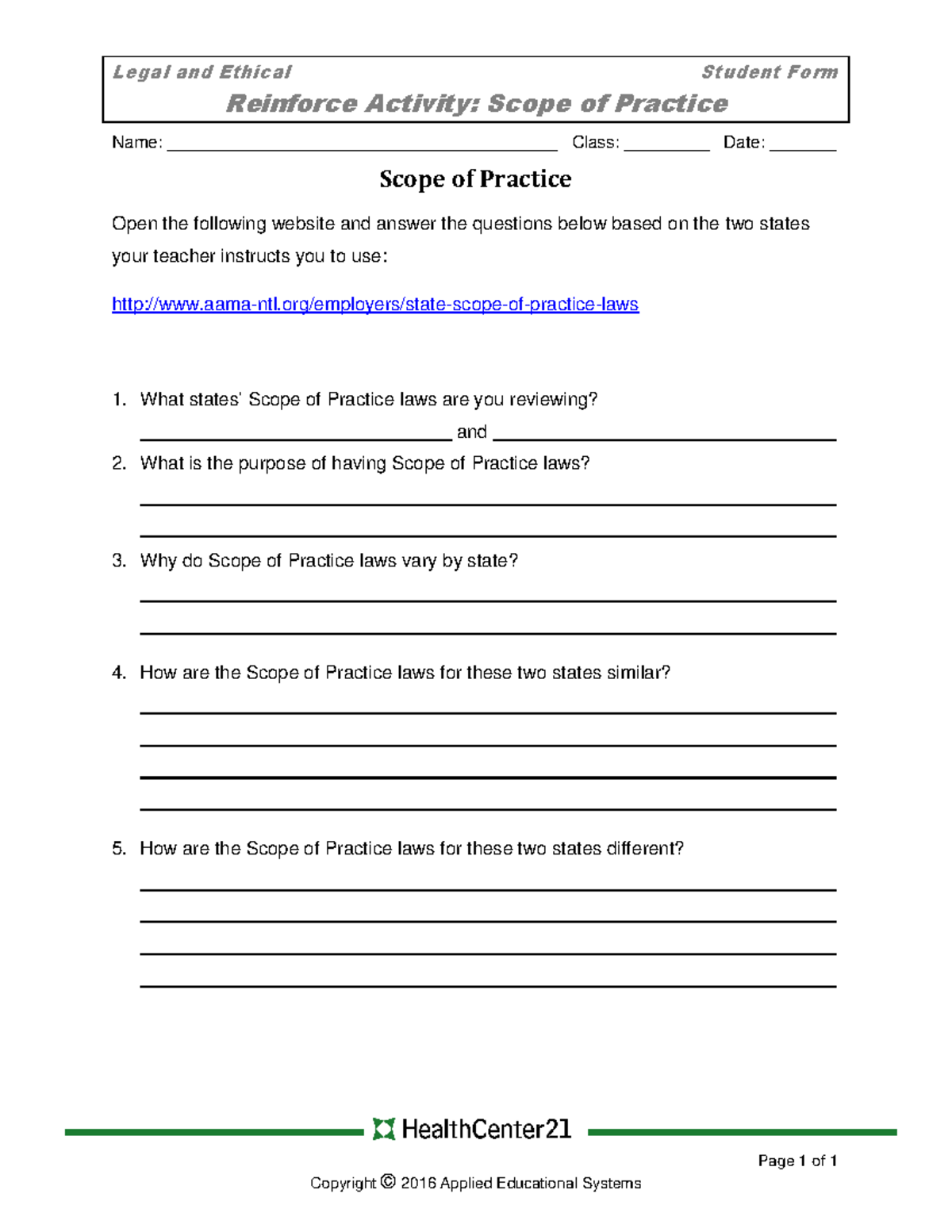 AAMA Scope of Practice - Legal and Ethical Student Form Reinforce ...