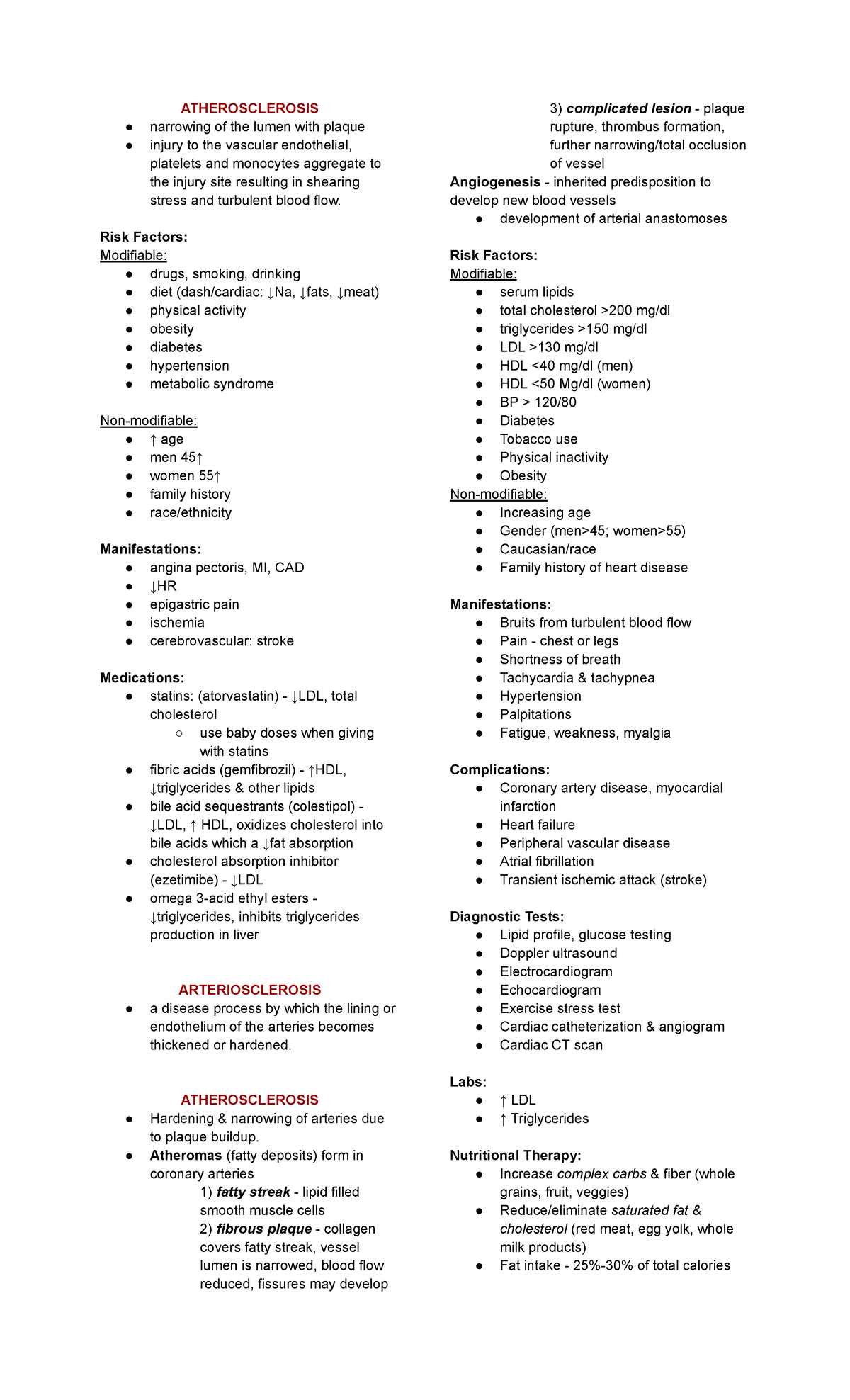 Cardiovascular Diseases - ATHEROSCLEROSIS narrowing of the lumen with ...