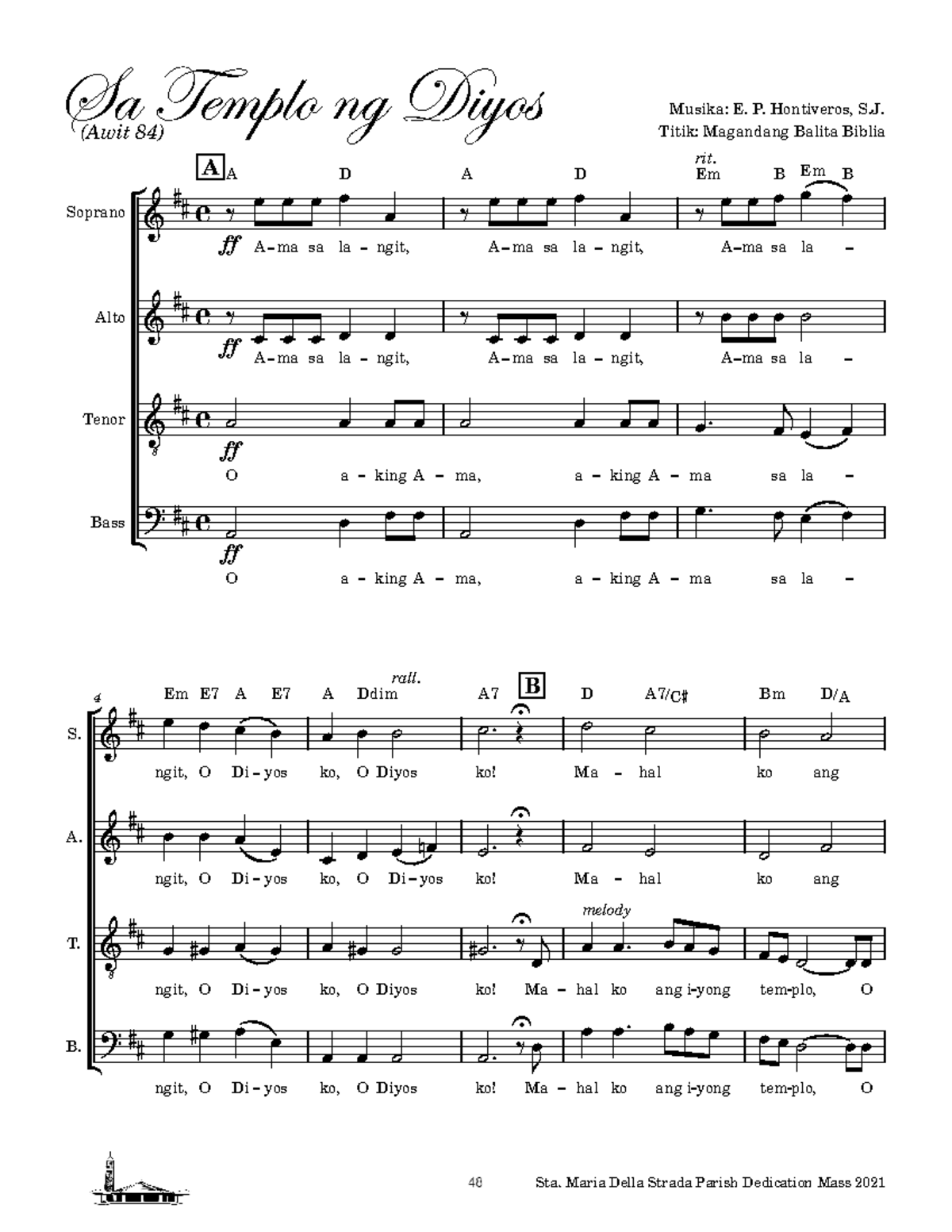 Sa Templo ng Diyos - Arrangement of Fr. Hontiveros - Musika: E. P ...
