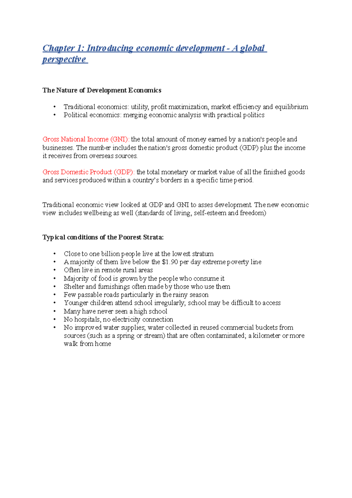 Econ 2124 Notes - Chapter 1: Introducing economic development - A ...