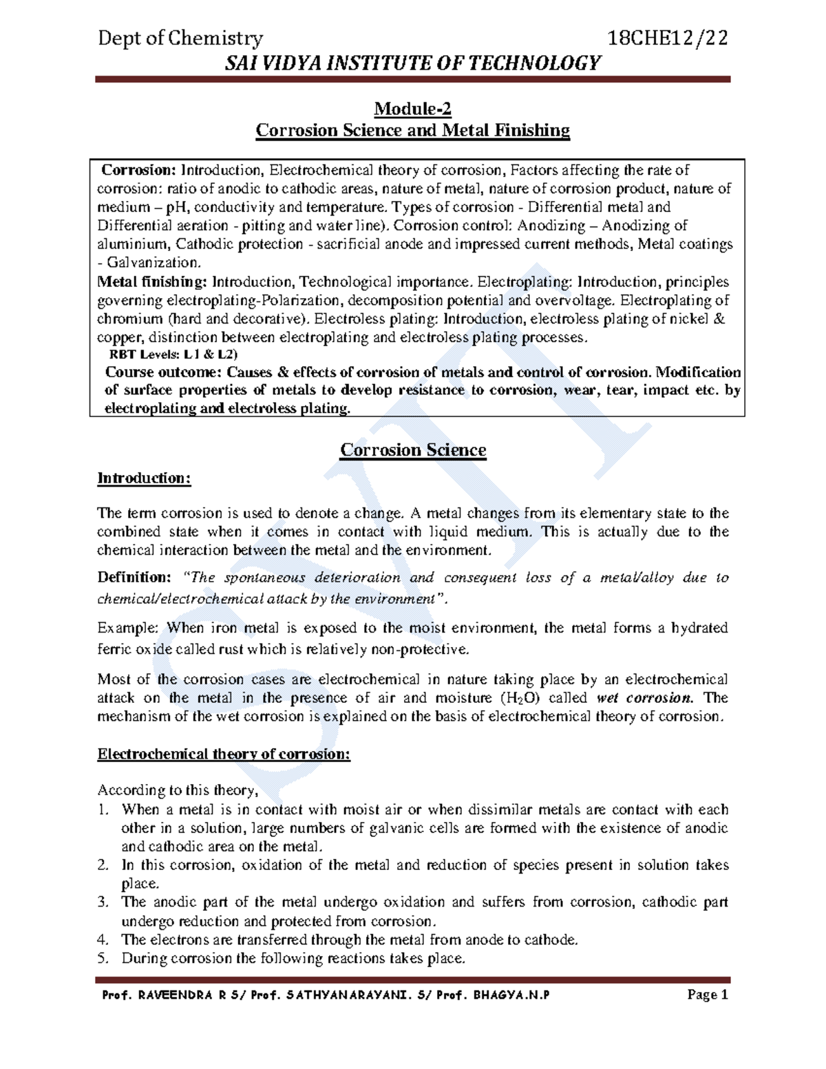 Module-2-Backbencher - SAI VIDYA INSTITUTE OF TECHNOLOGY Module- Corrosion Science and Metal ...