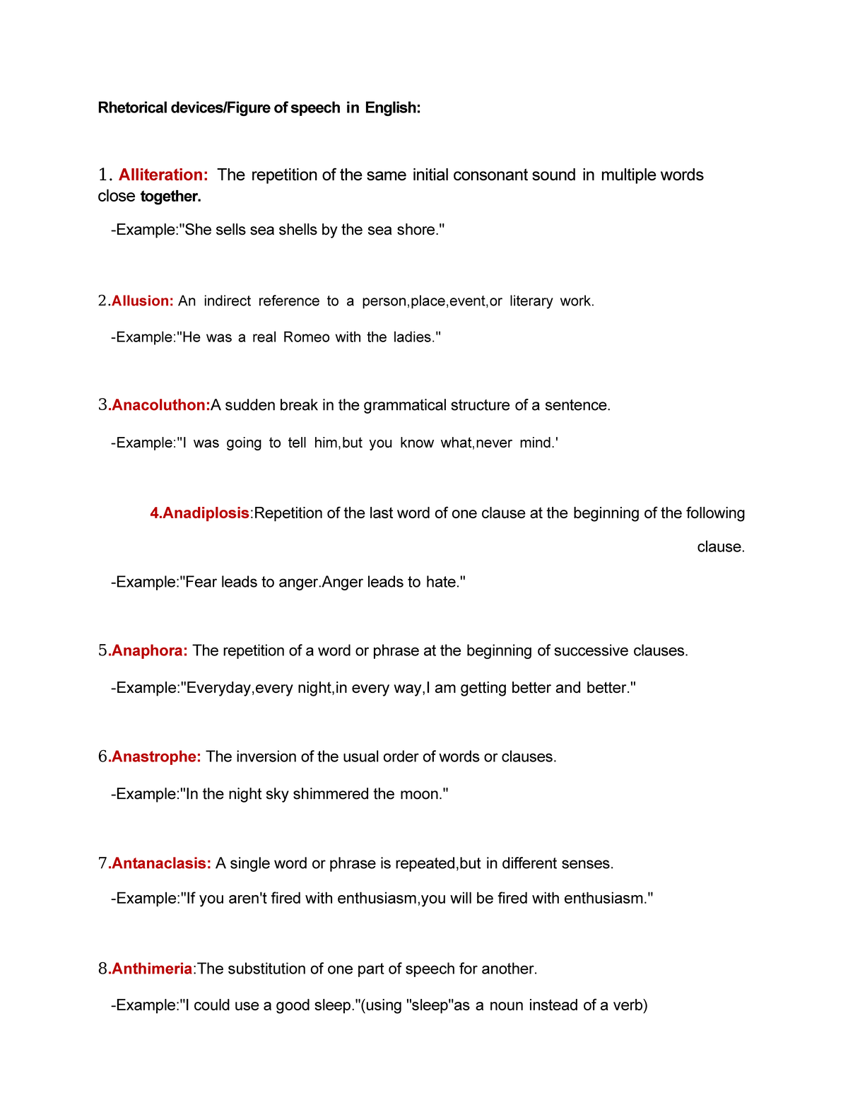 Rhetorical devices in English - Rhetorical devices/Figure of speech in ...