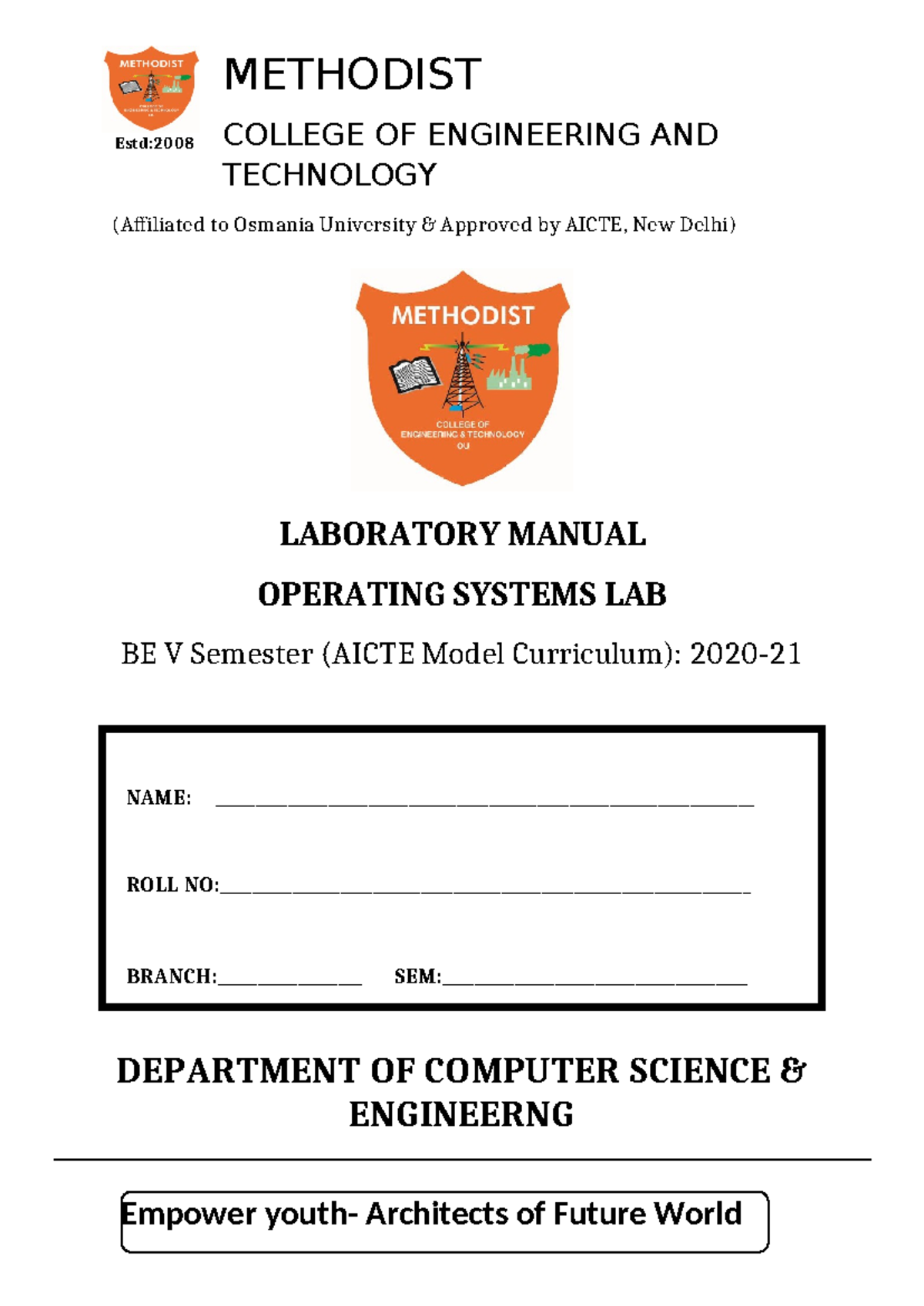 OS Lab Manual 2020-21 - Empower youth- Architects of Future World ...