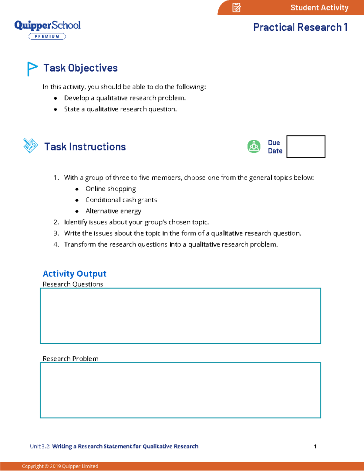 PR2 - ... - Practical Research 1 Task Objectives In this activity, you ...