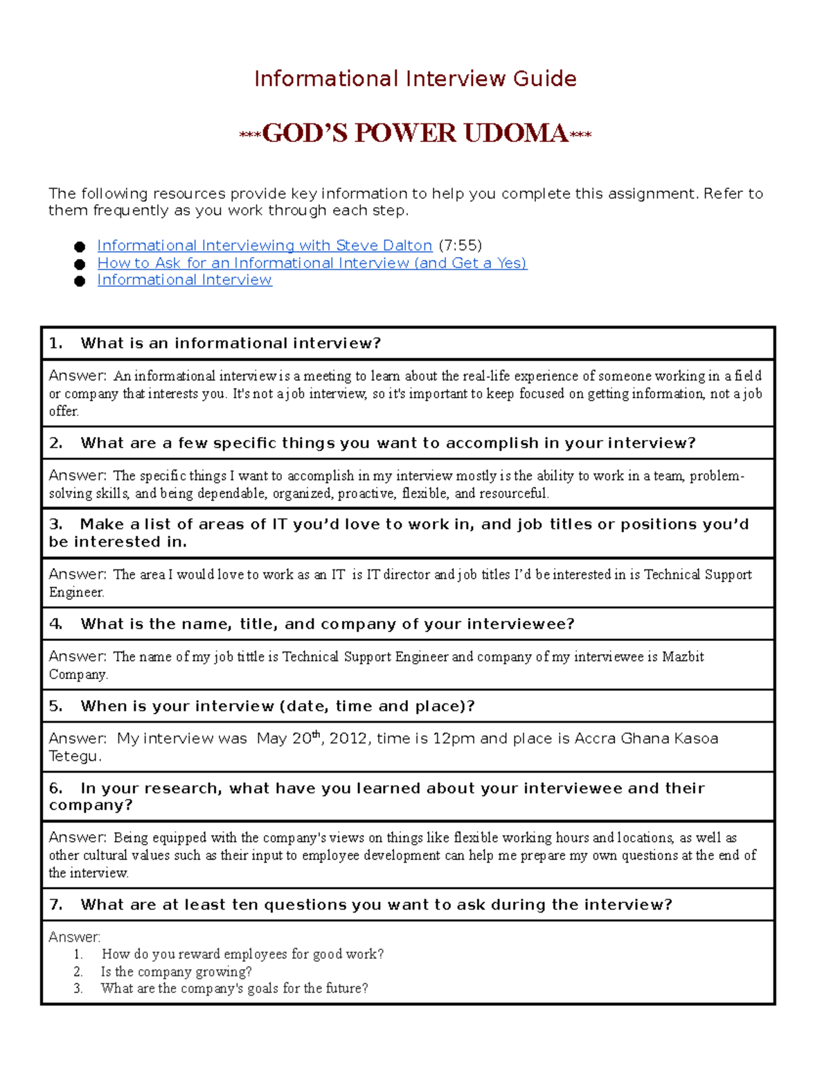 GOD'S Power Informational Interview Guide - Informational Interview ...