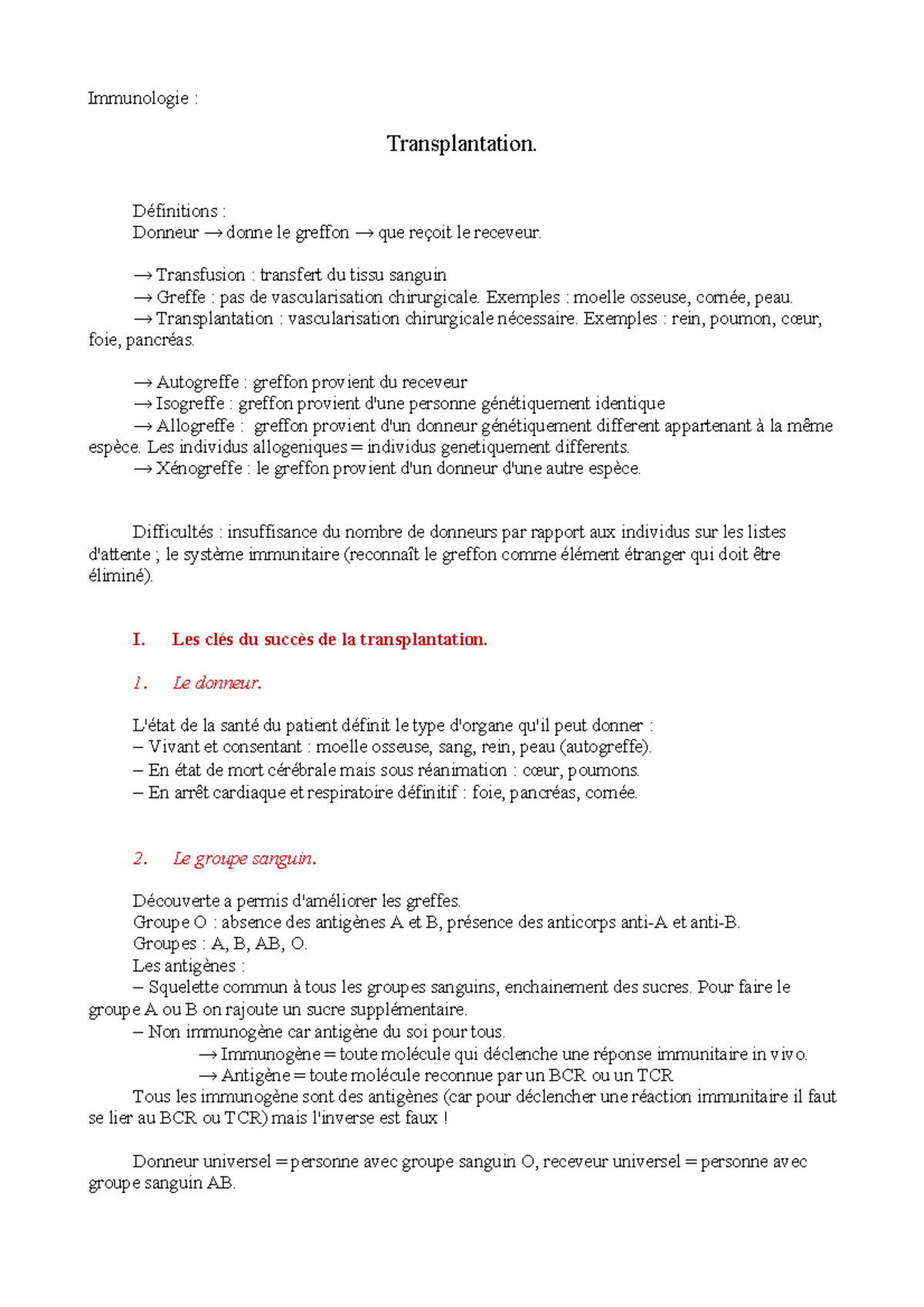 6. Transplantation - Notes de cours Cours intégral - Immunologie ...