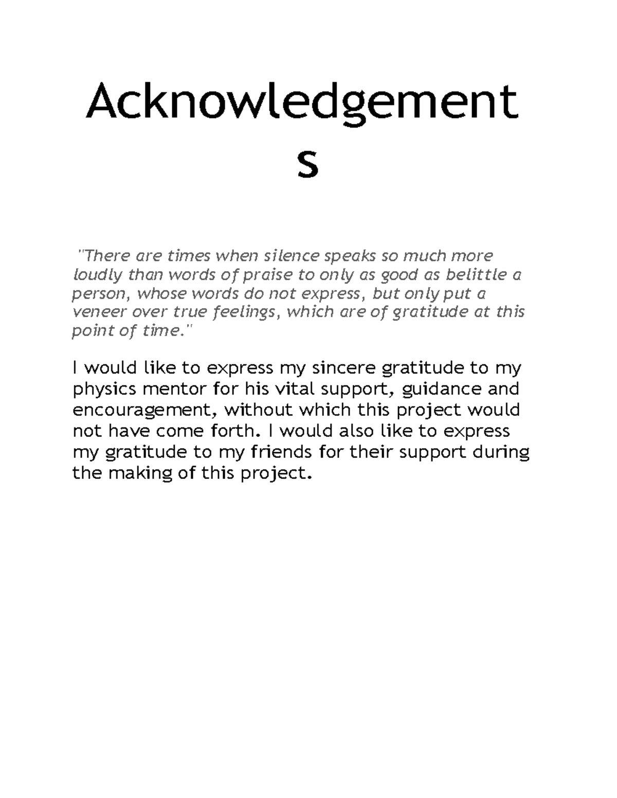 Physics project on quottransformersquot - Acknowledgement s "There are ...