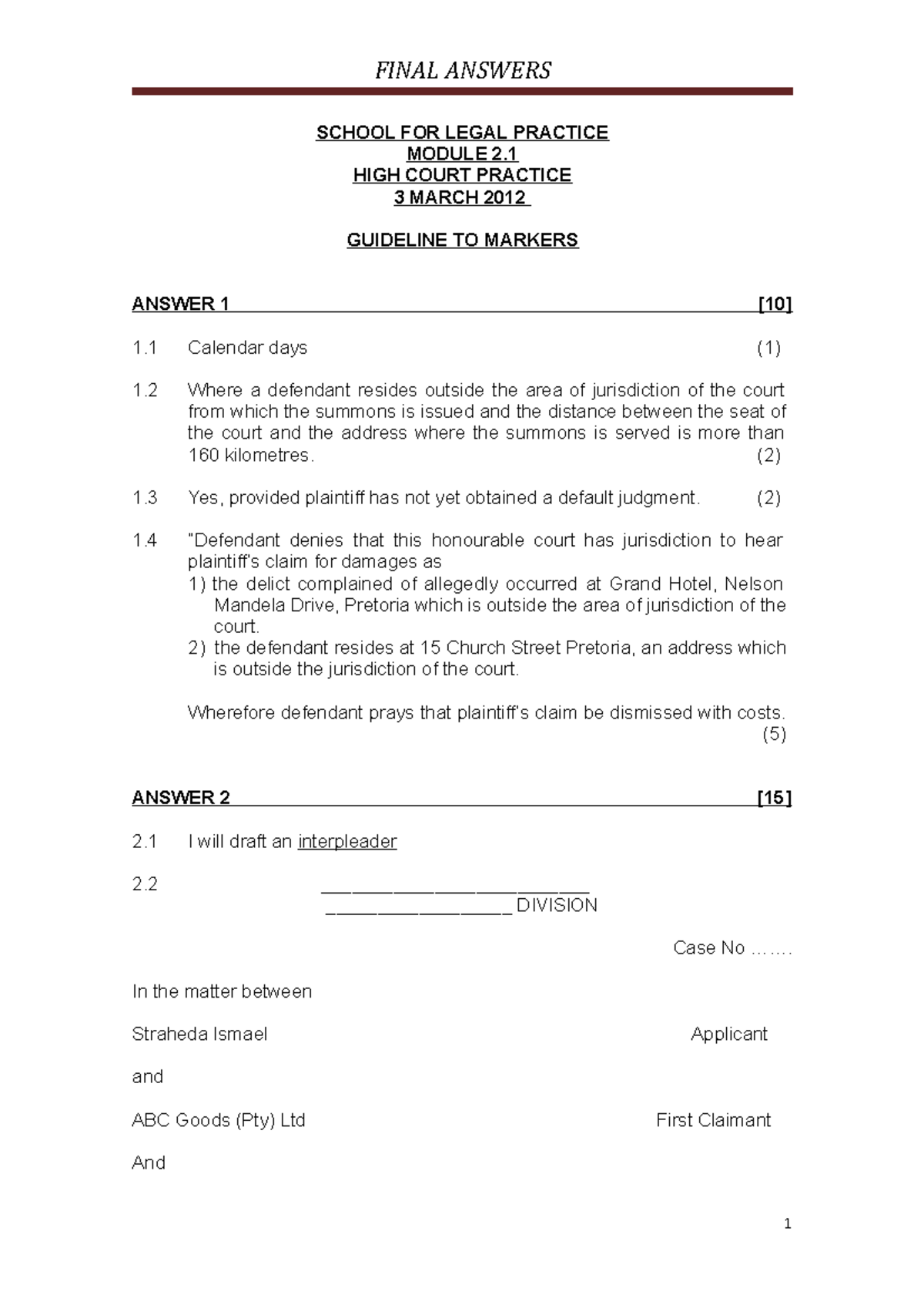 HCP 2012 - A summary of the work with questions - SCHOOL FOR LEGAL ...