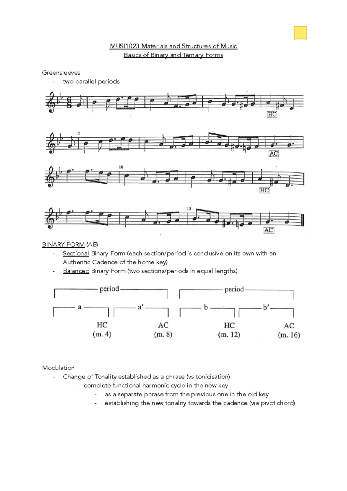 MUSI1023 B Basics of Binary and Ternary Forms - MUSI1023 Materials and ...