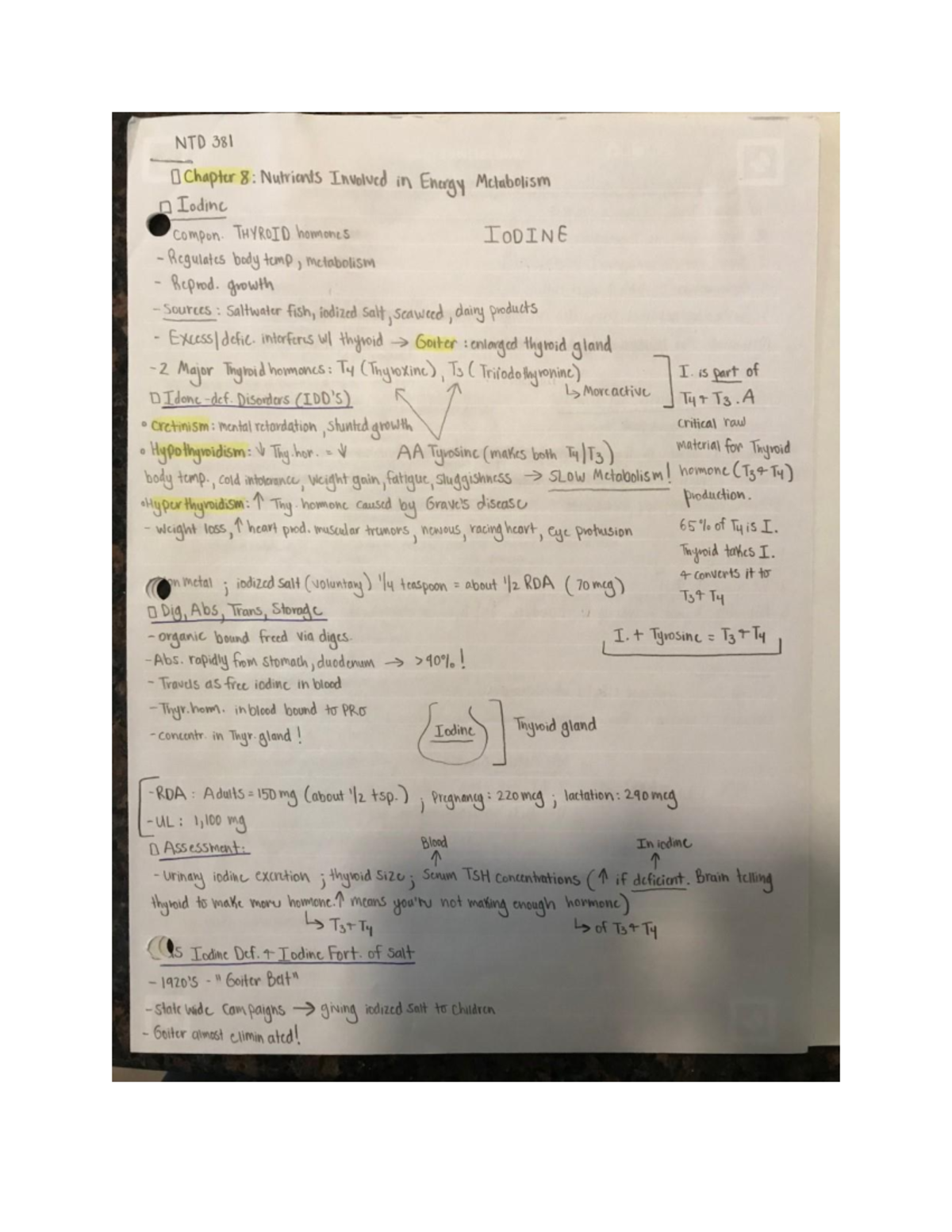 NTD 381 Iodine Written Notes - NTD 381 - West Chester University - Studocu