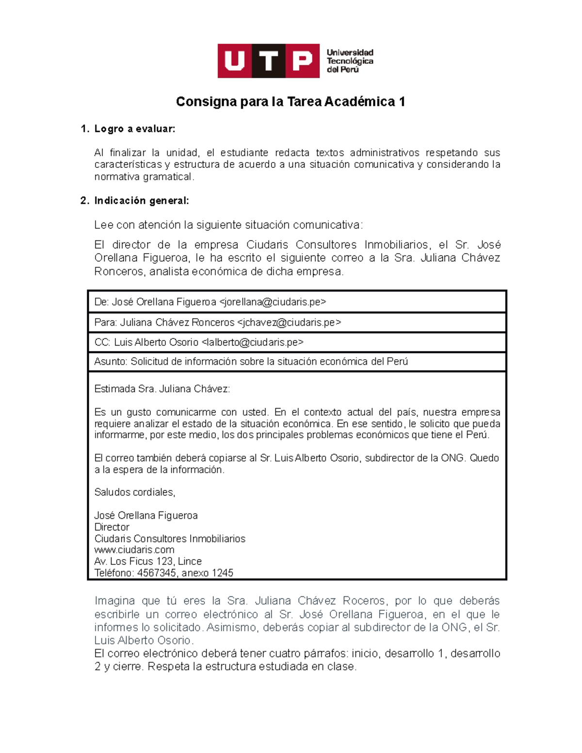 Consigna TA1 - verano - Comprensión y Redacción de textos II - UTP - Studocu
