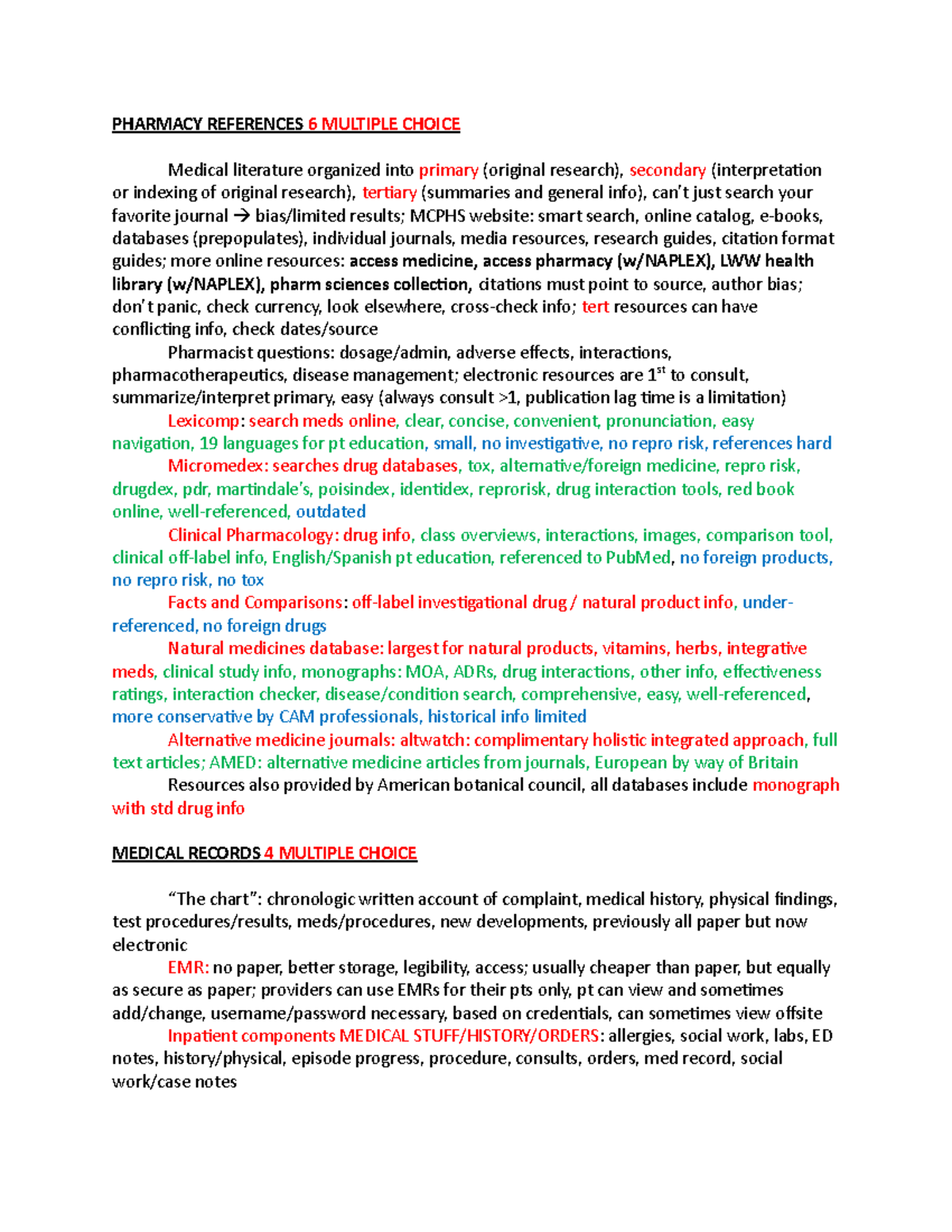 IPC I EXAM 2 Study Guide - Dr. Dawson, Dr. Dunican, various - PHARMACY ...