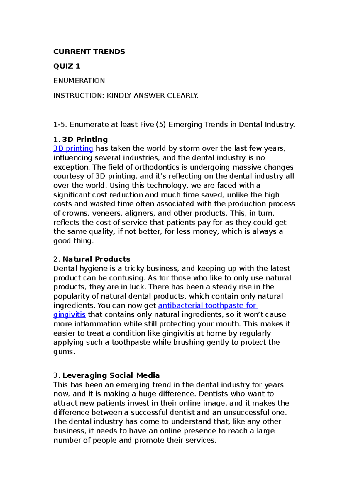 Current Trends QUIZ 1 QUIZ 2 - CURRENT TRENDS QUIZ 1 ENUMERATION ...