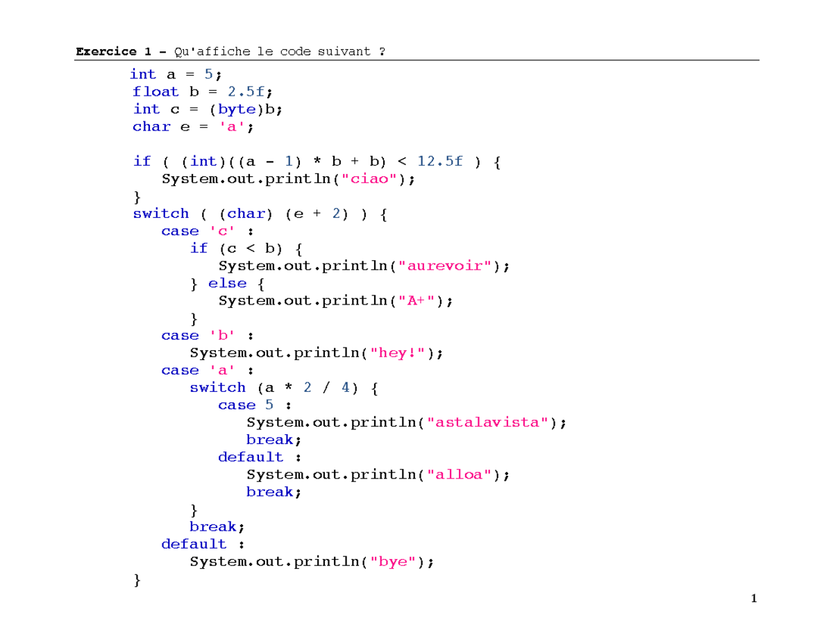 Exercices Selections Boucles - Exercice 1 - Qu'affiche le code suivant ...