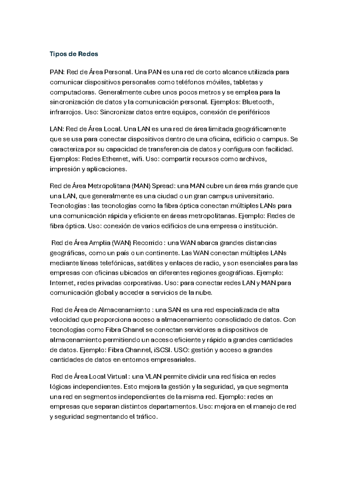 Tipos de redes - info - Tipos de Redes PAN: Red de Área Personal. Una ...