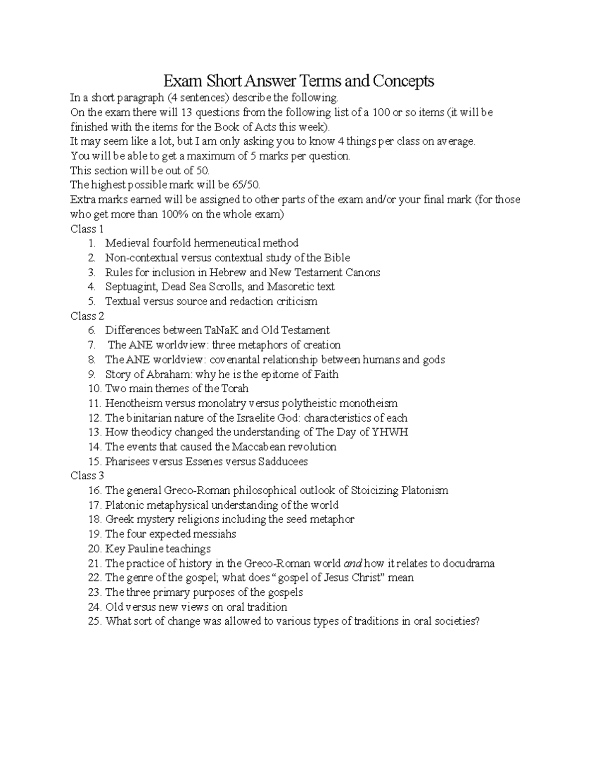 Short questions exam - Exam Short Answer Terms and Concepts In a short ...