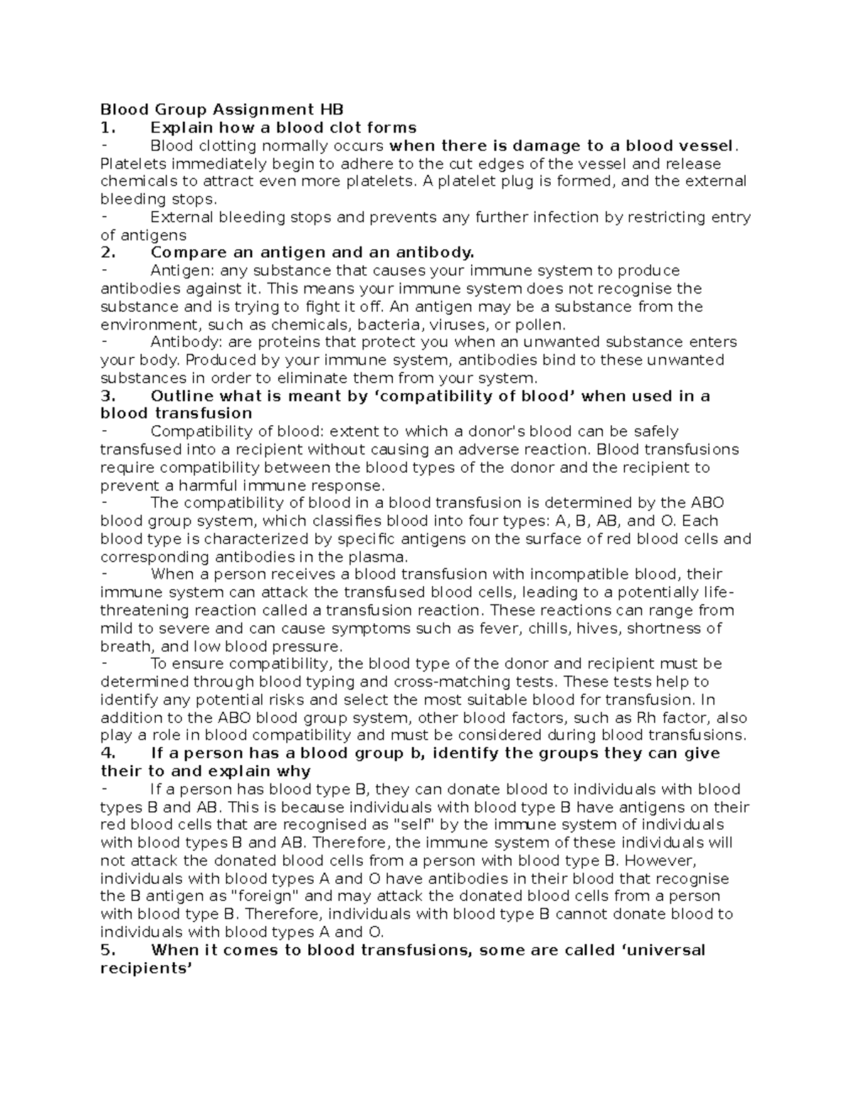 Blood Group Assignment HB - Blood Group Assignment HB Explain how a ...