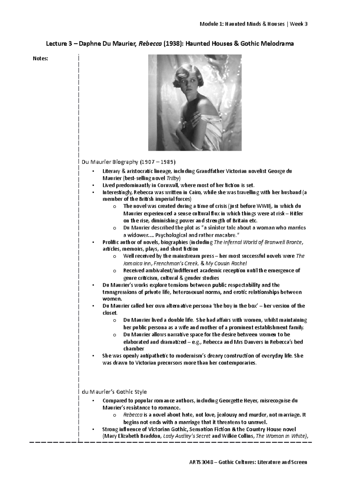 Lecture 3 Rebecca Daphne Du Maurier: Haunted Houses & Gothic Melodrama ...