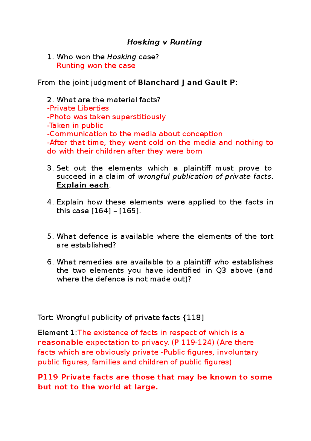 Hosking v Runting - case - Hosking v Runting 1. Who won the Hosking ...