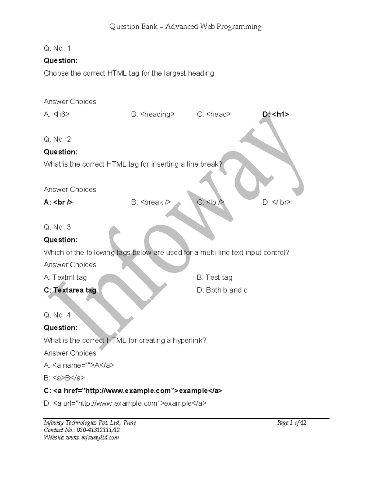 AWP - Web Programming - Infoway Technologies Pvt. Ltd., Pune Page 1 of ...