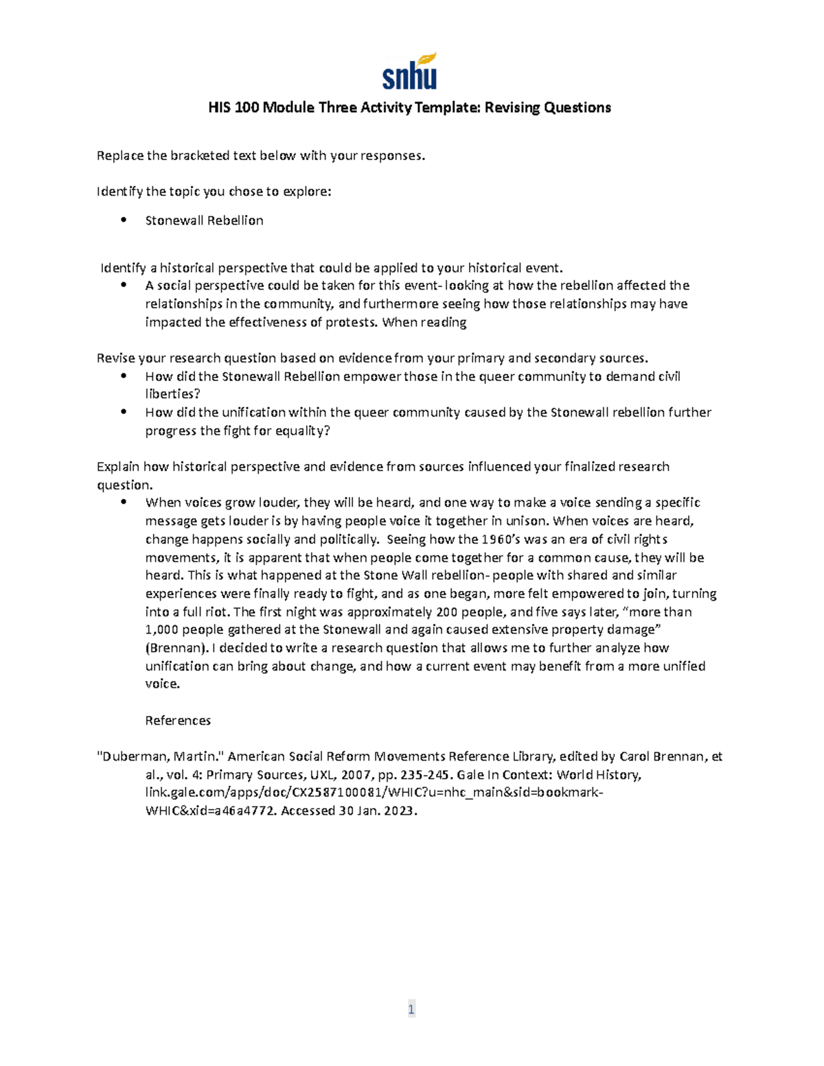 HIS 100 Module Three Activity Revising Questions - HIS 100 Module Three ...