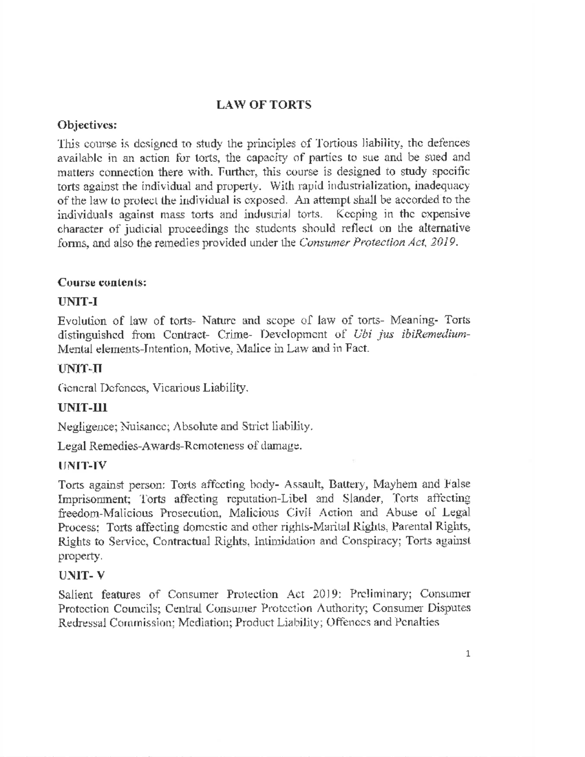 Law of Torts Syllabus Change - Exam pattern - Studocu