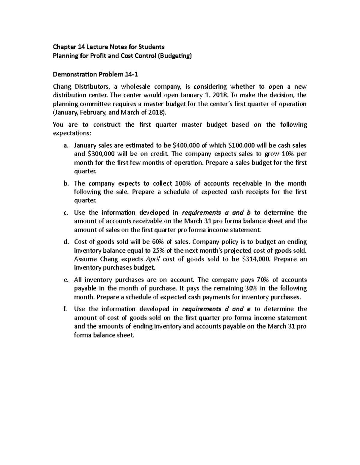 Problems setup Chapter 14 for Students - Chapter 14 Lecture Notes for ...