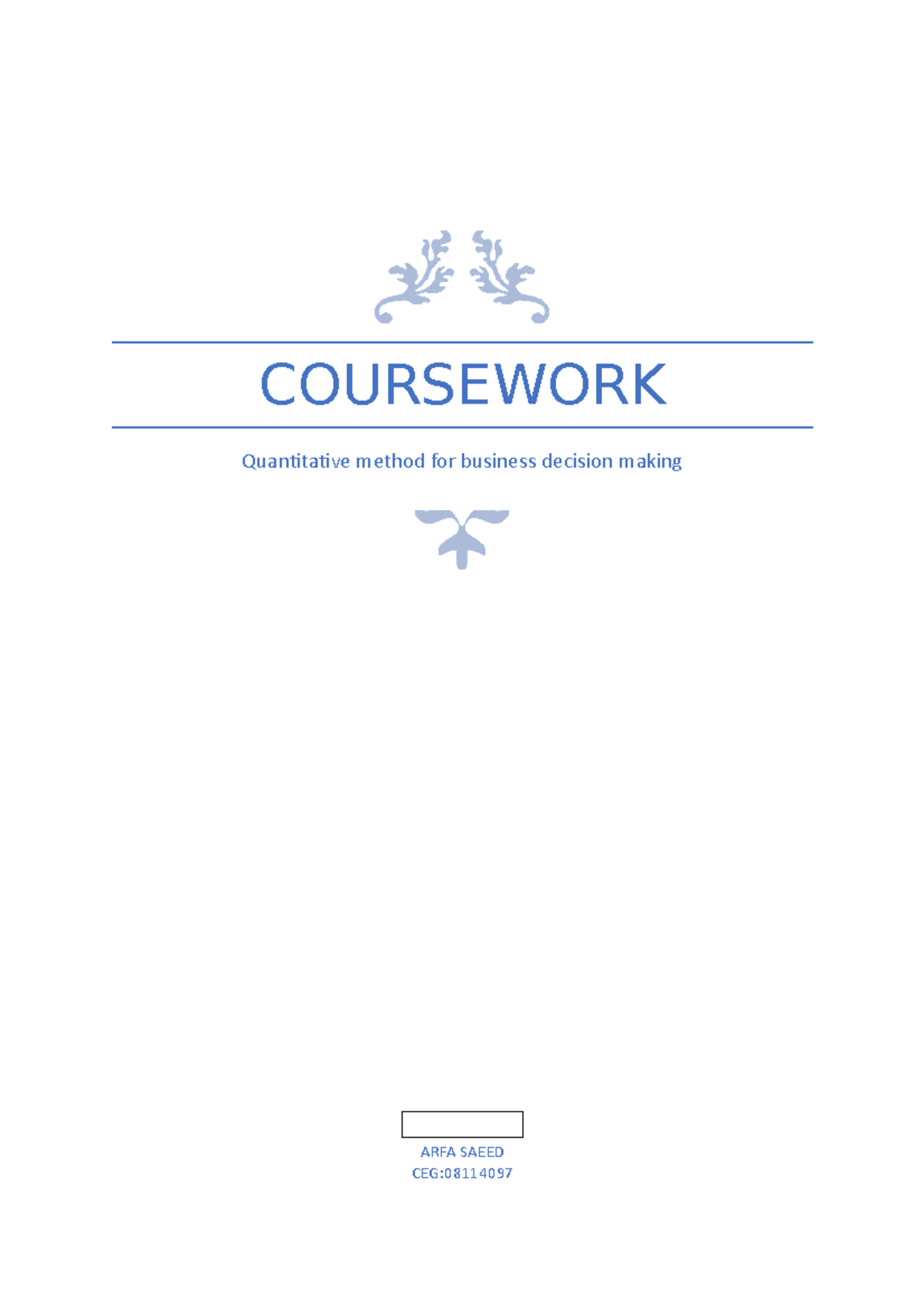 Coursework - business - COURSEWORK Quantitative method for business ...