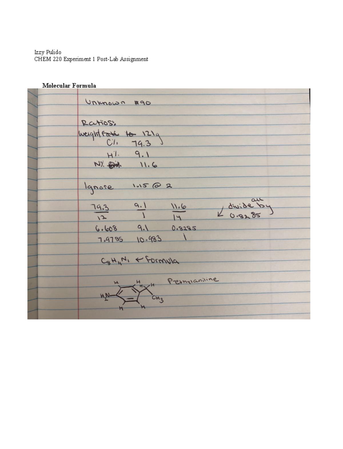 Chem 220 experiment 1 - Izzy Pulido CHEM 220 Experiment 1 Post-Lab ...