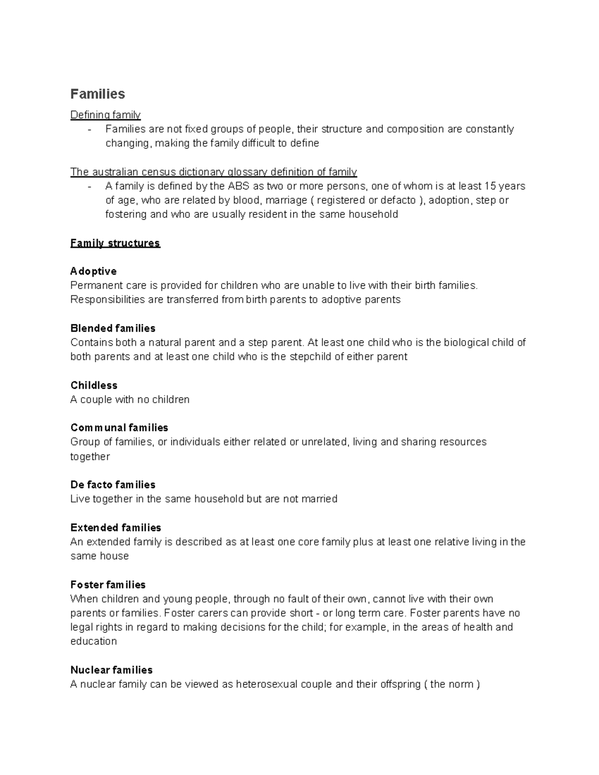 CAFS preliminary core 3 families and communities study notes - Families ...