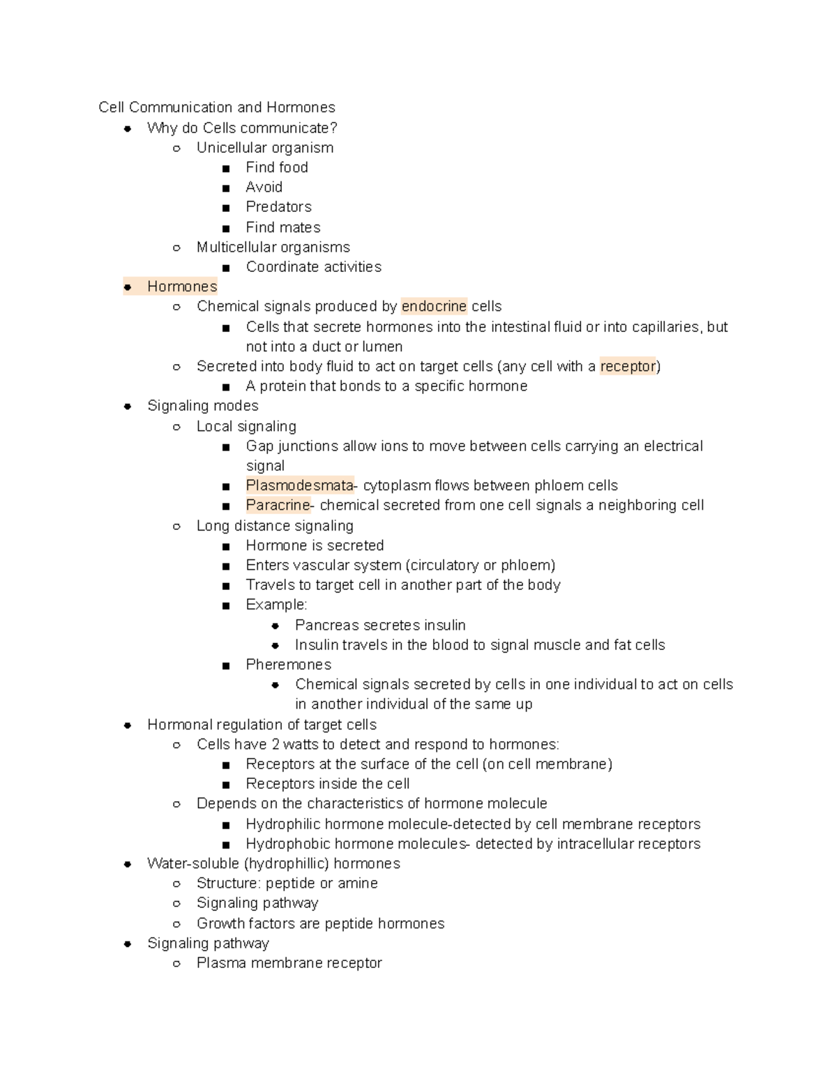 Cell Communication - Lecture Notes - Cell Communication and Hormones ...
