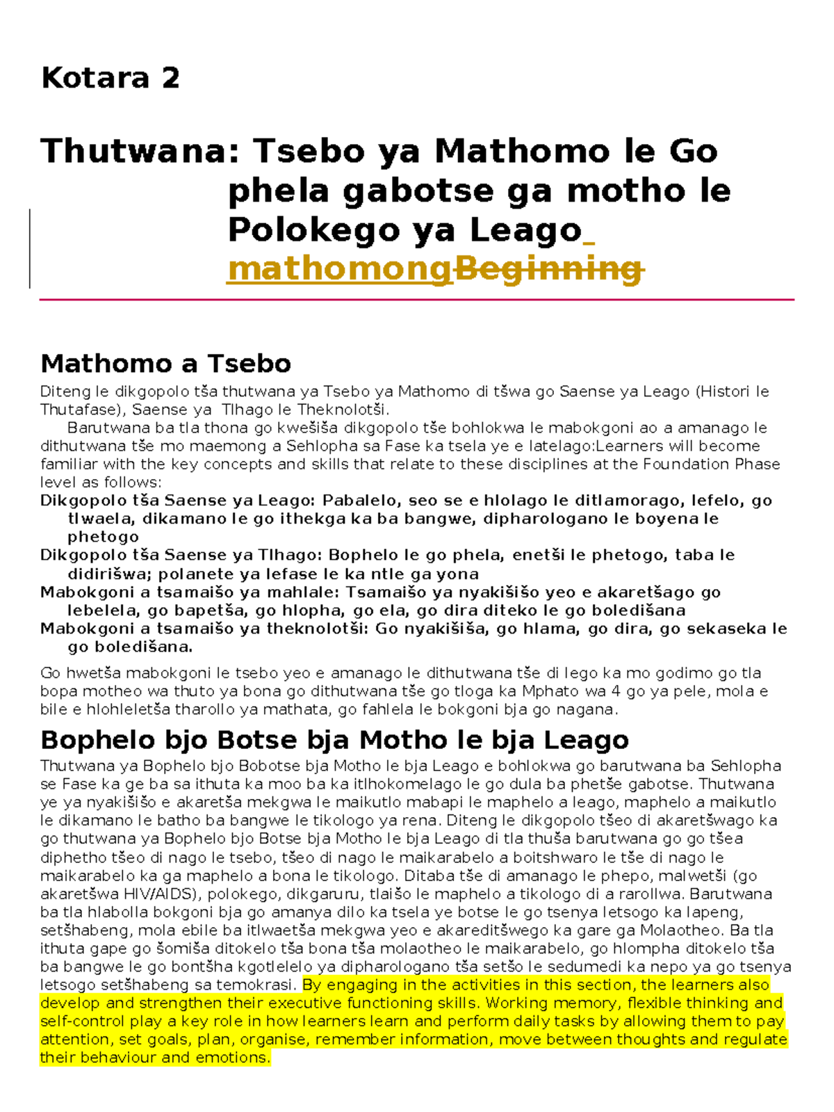 Life Skills Gr 3 TG Term 1 Topic 1 masete - Kotara 2 Thutwana: Tsebo ya ...
