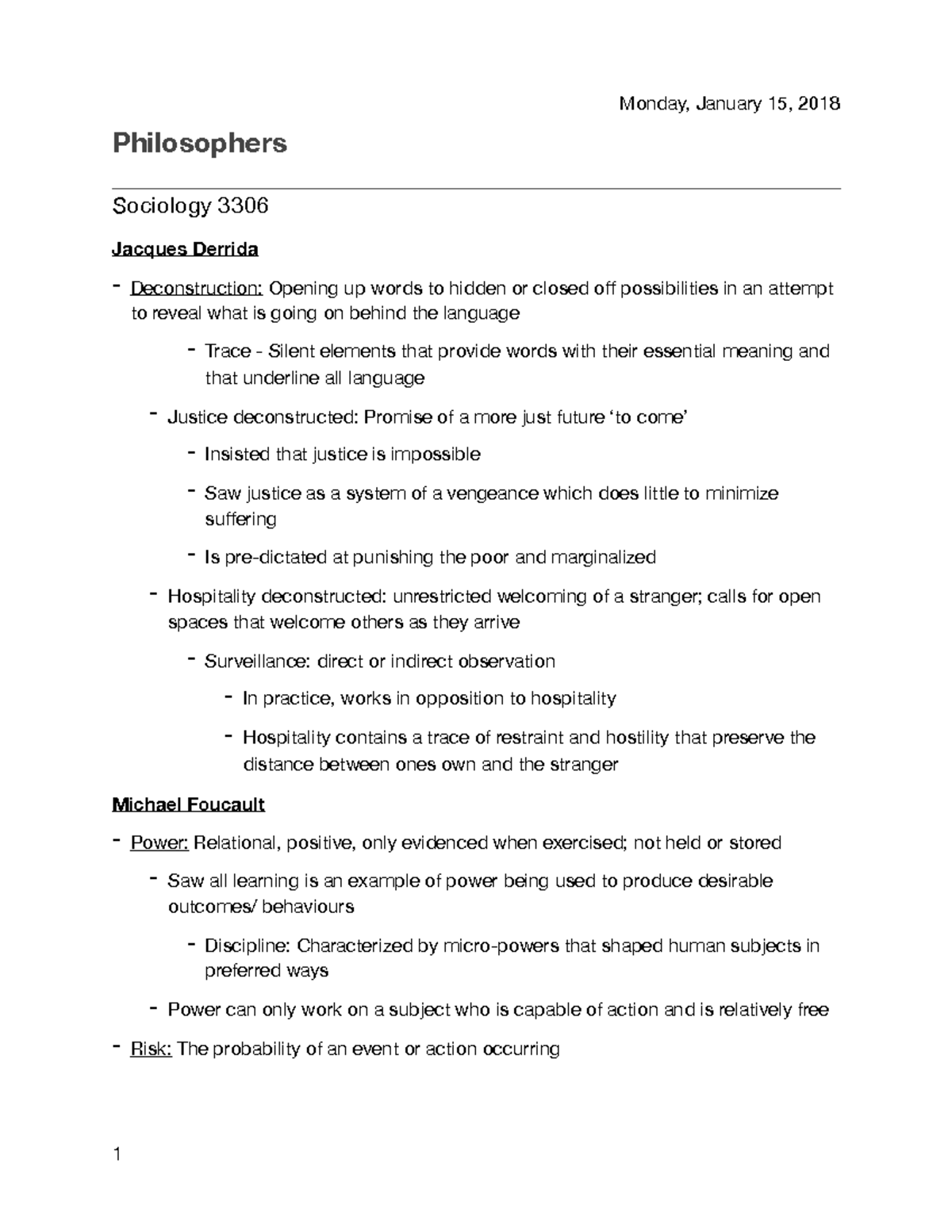 Philosophers - Lecture notes 1 - Monday, January 15, 2018 Philosophers ...