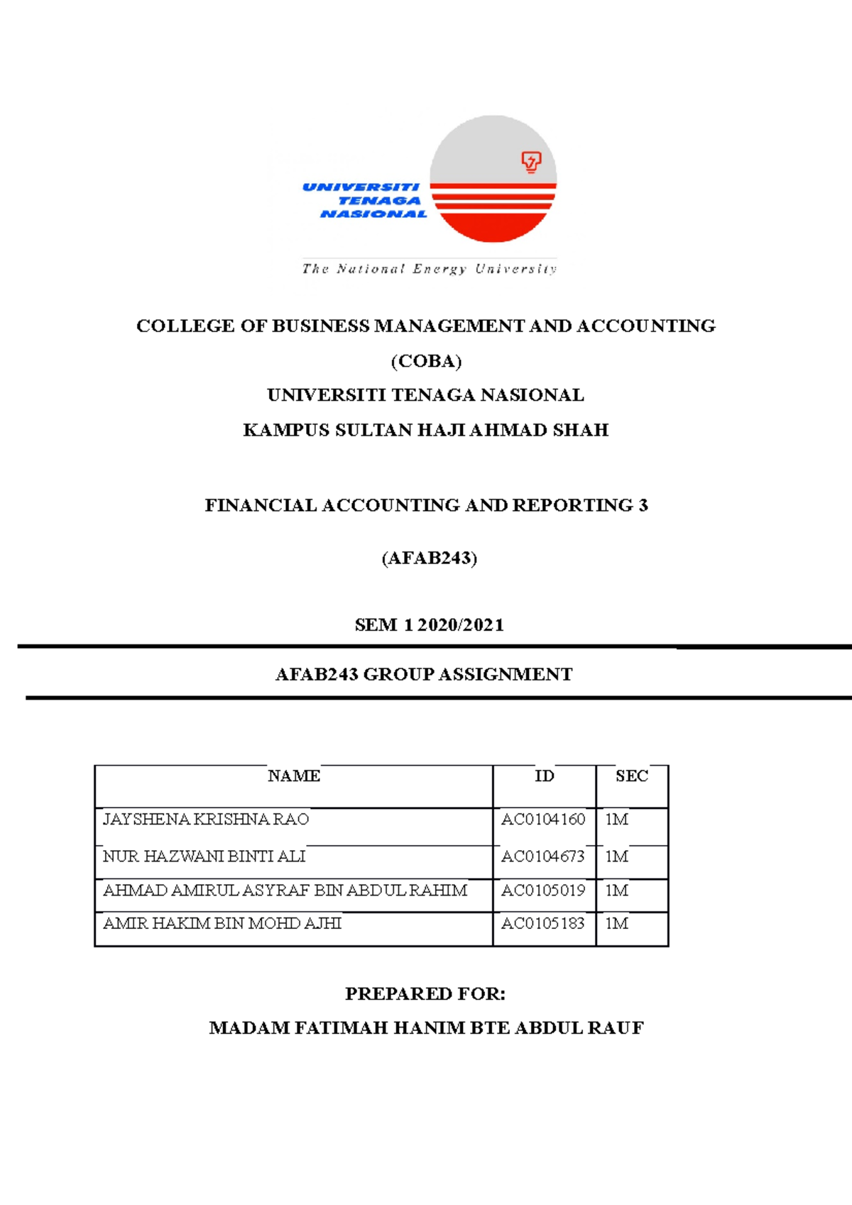 FAR 3 Assignment - COLLEGE OF BUSINESS MANAGEMENT AND ACCOUNTING (COBA ...