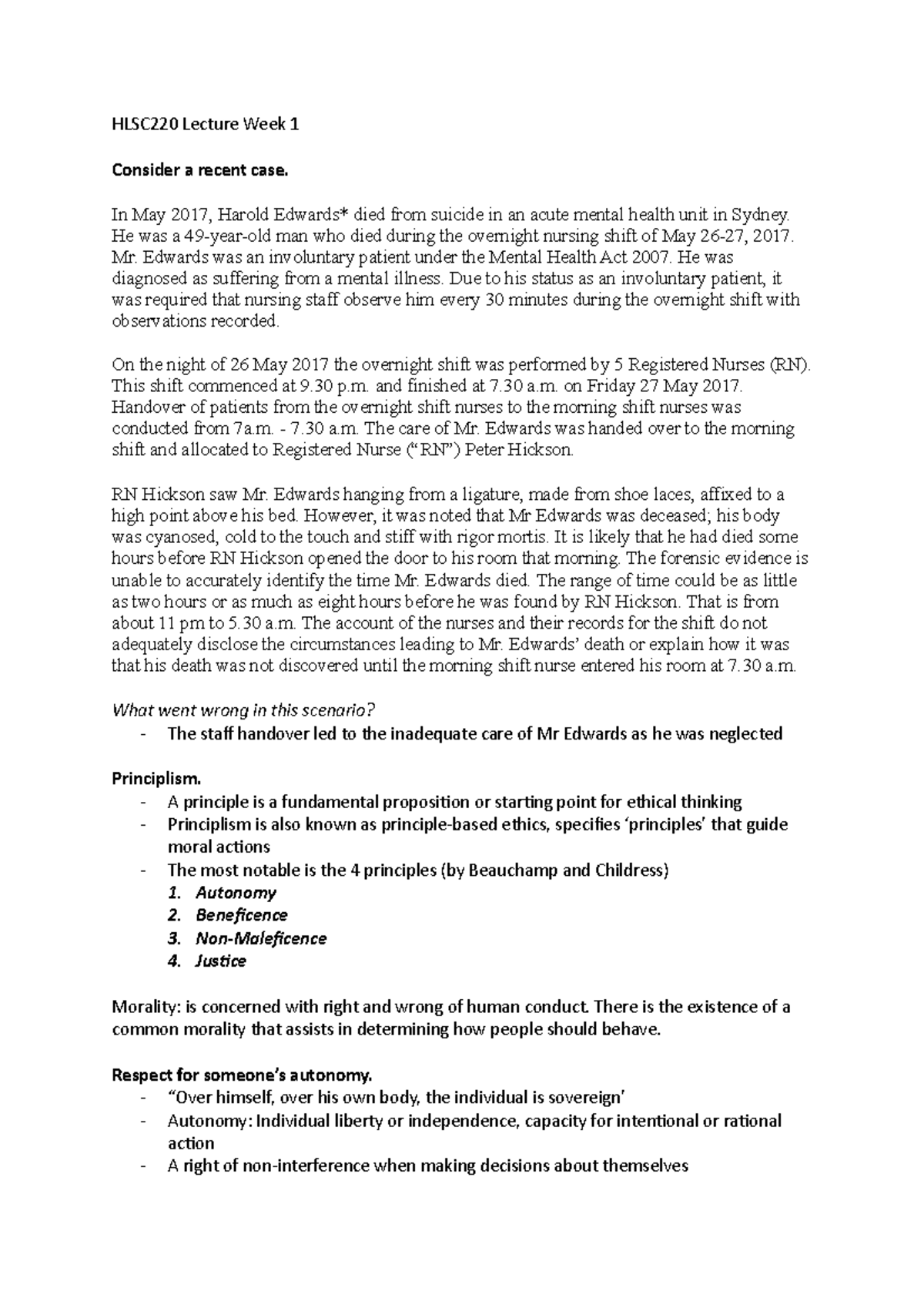 HLSC Week 1 Lecture and Module summary - HLSC220 Lecture Week 1 ...