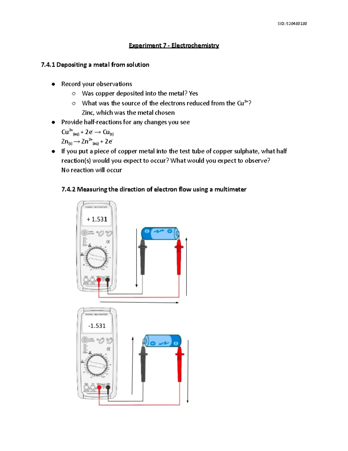 Experiment 7 - Electrochemistry - Experiment 7 - Electrochemistry 7 Depositing a metal from ...