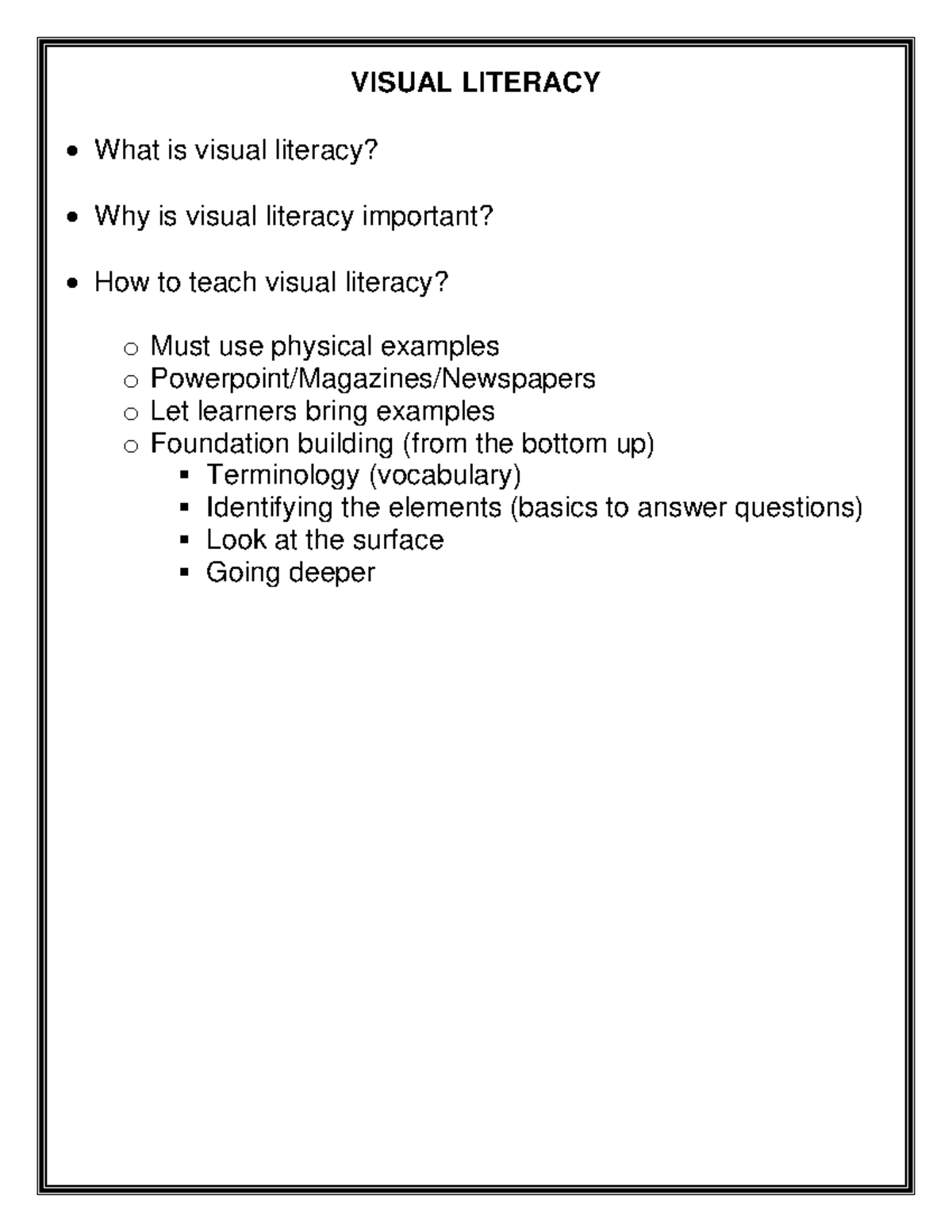 Grade 11 and 12 English (HL) Visual Literacy - VISUAL LITERACY What is ...