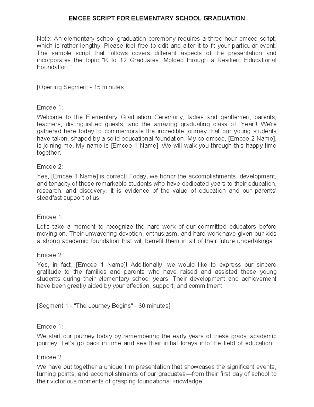 Emcee Script FOR Elementary School Graduation - EMCEE SCRIPT FOR ...
